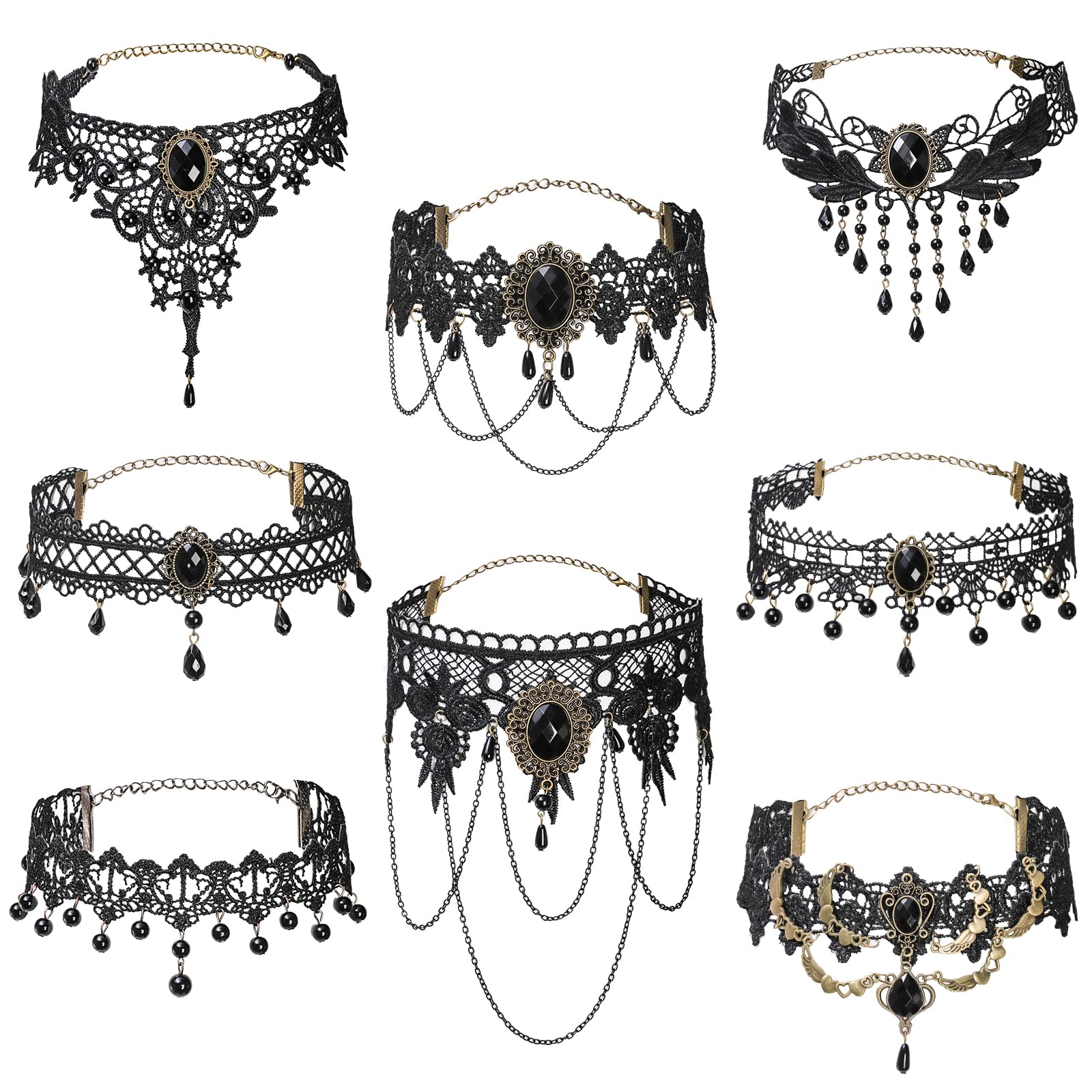 Amazon.com: Covzoe 8 Pieces Lace Choker Necklace, Elegant Gothic ...