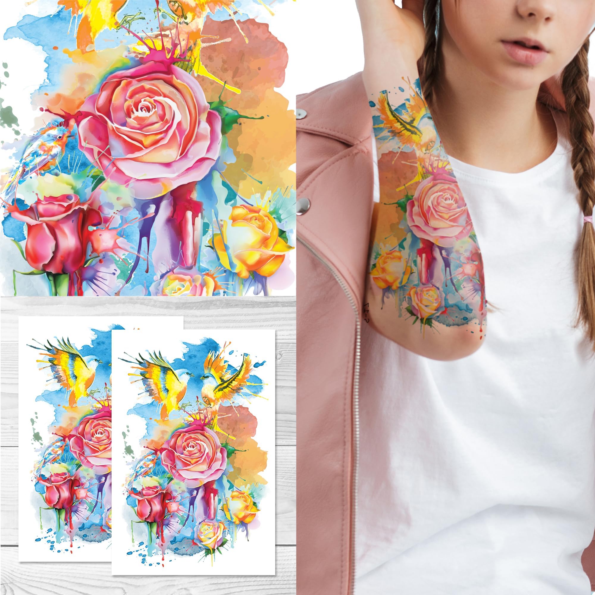Amazon.com : Supperb Temporary Tattoos - Watercolor Red Roses, Red ...