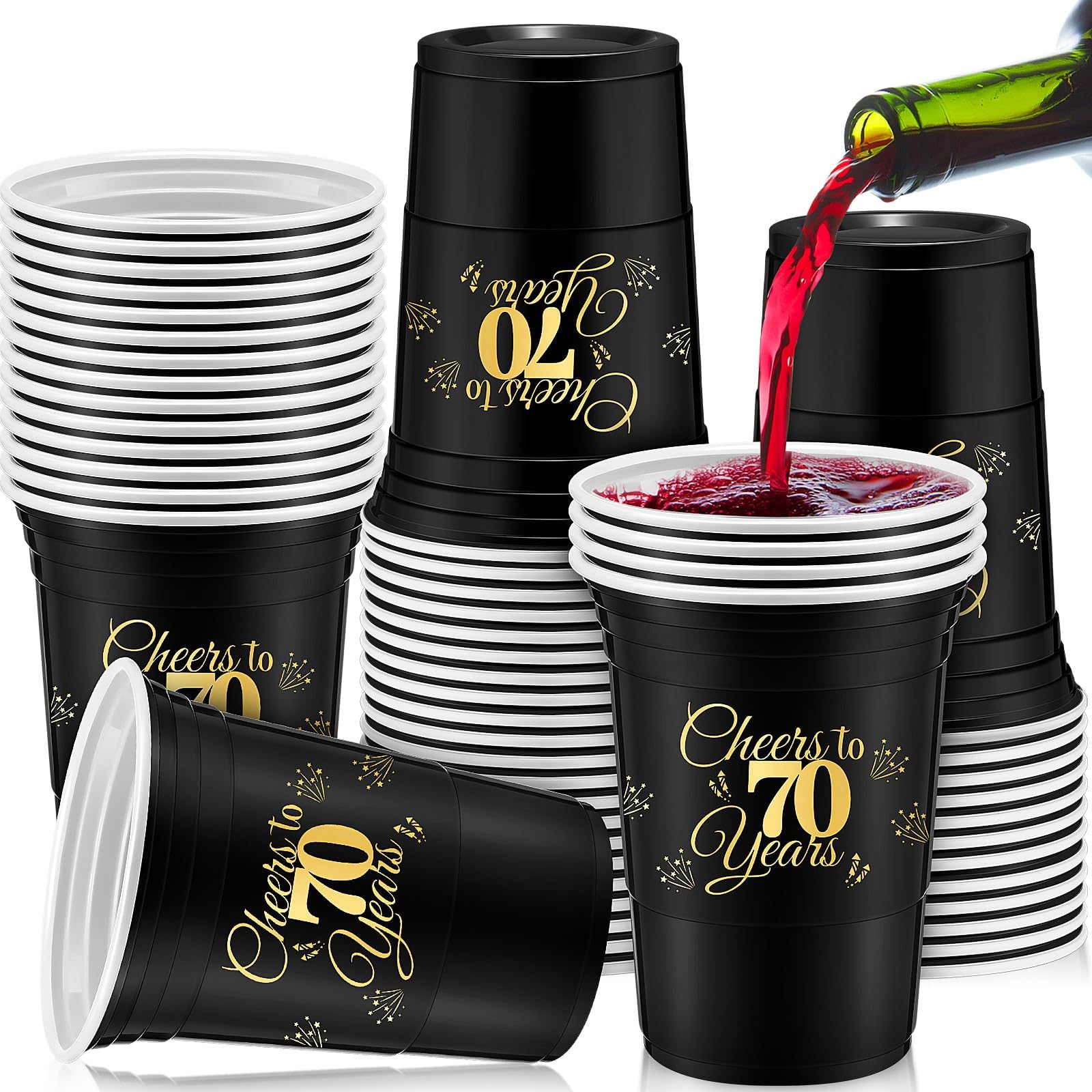 Amazon.com: 20 Pack Gold Black Plastic Cups 8 oz Cheers to Birthday ...