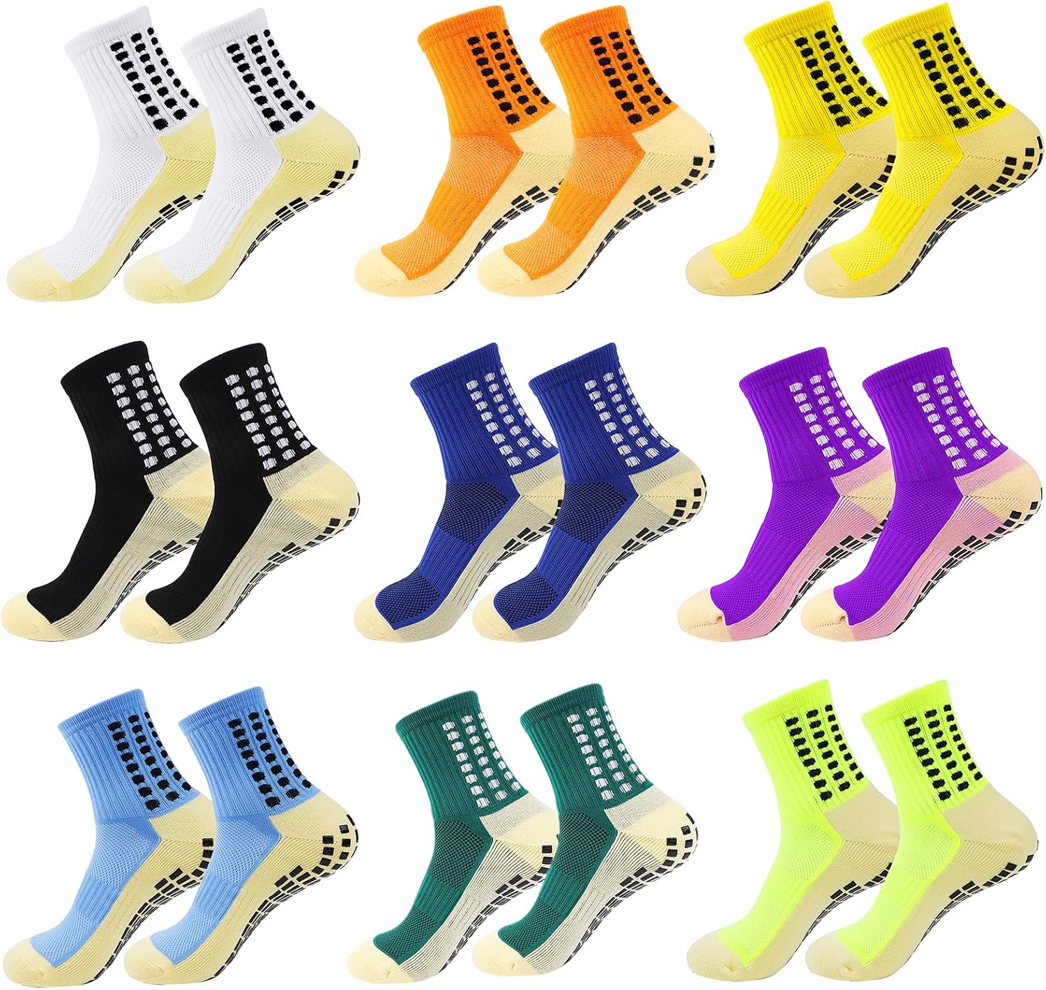 Jaoruizer Grip Socks Soccer, 9 Pair Men Grip Socks Soccer Non Slip ...