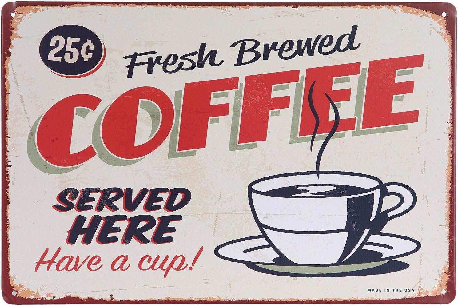 Amazon.com: ERLOOD Fresh Brewed Coffee Served Here Retro Vintage Decor ...