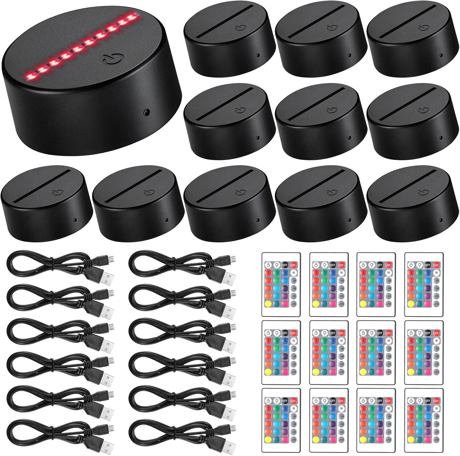 12 Sets 3D Night LED Light Lamp Base 16 Colors LED Light Display Base ...