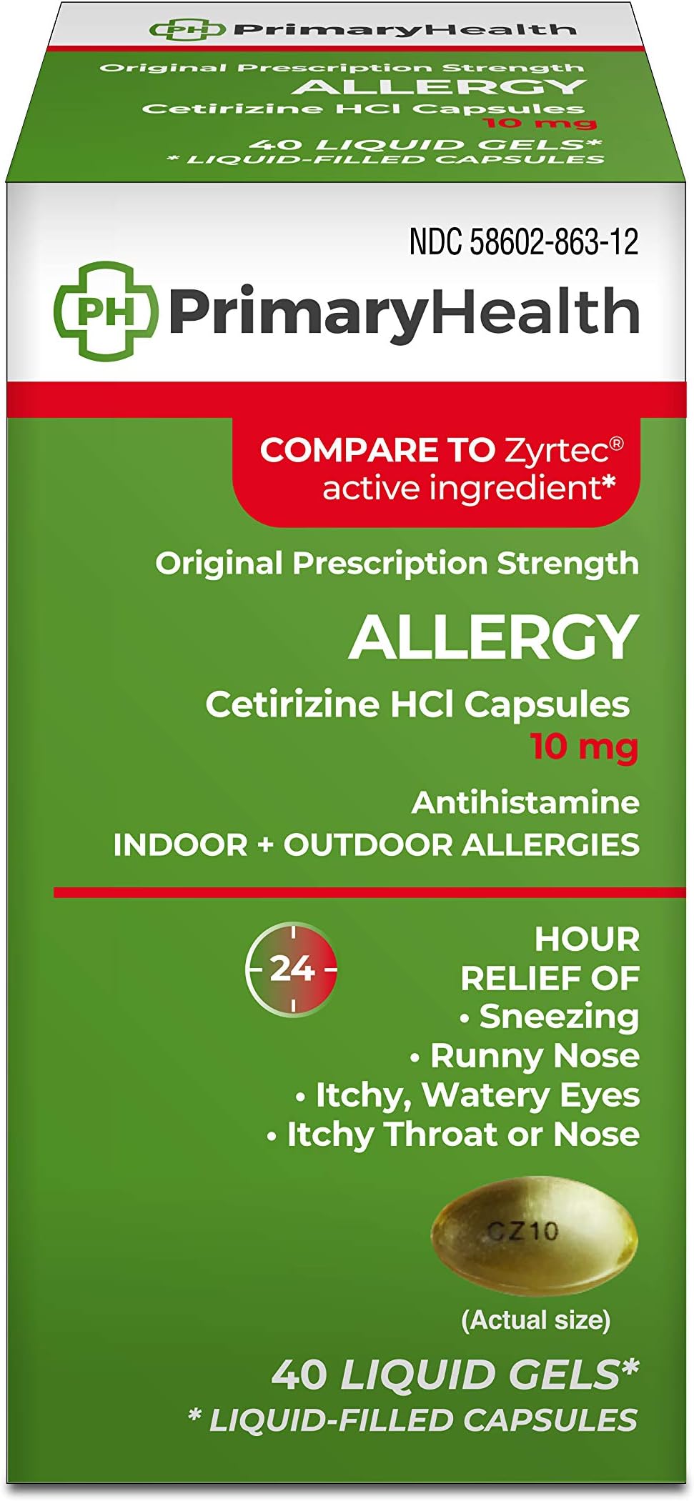 Amazon.com: Zyrtec 24 HR Allergy Relief Liquid Gel Capsules, Cetirizine ...