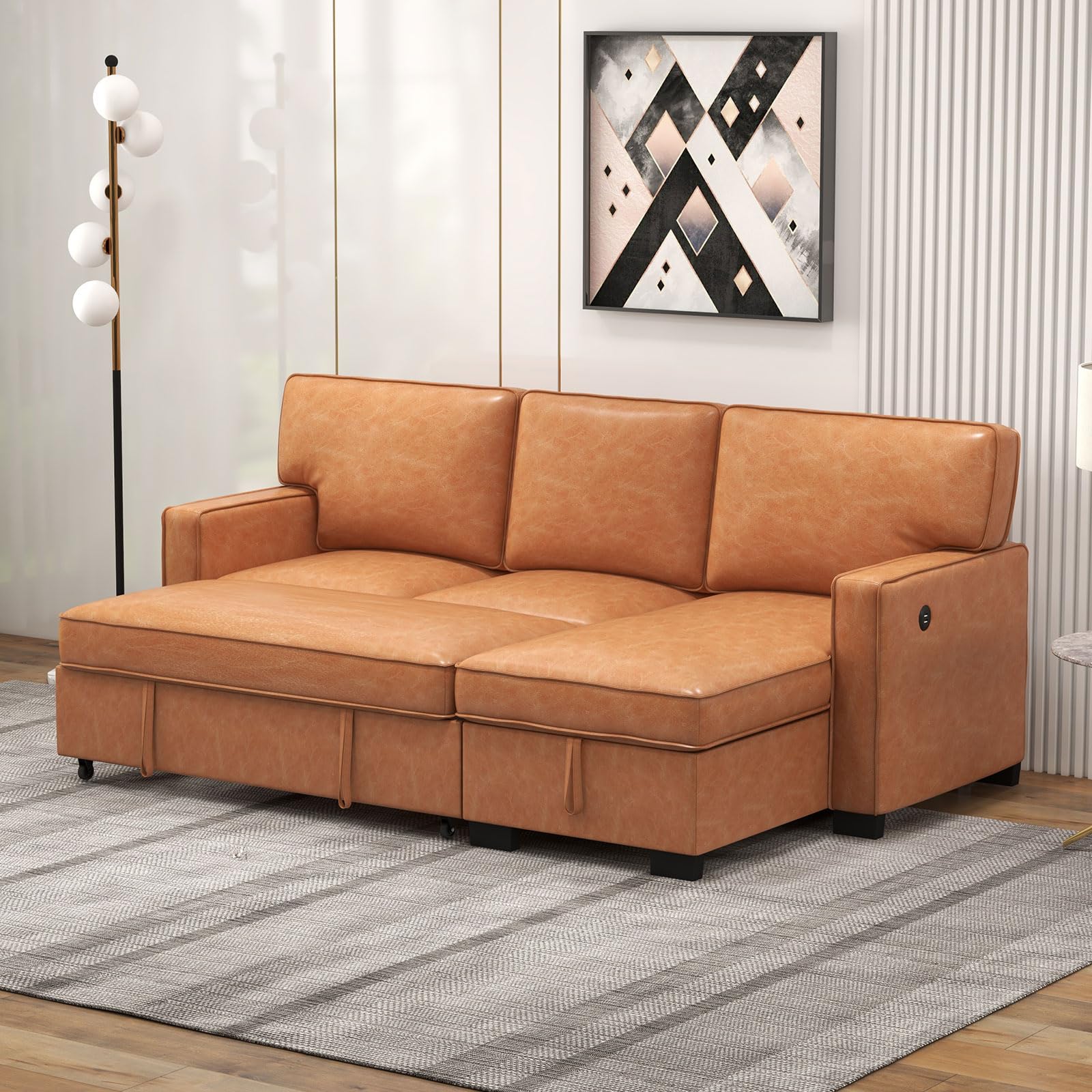 Buy Convertible er Sofa 3 in 1, Faux Leather Modern L-Shaped Couches ...
