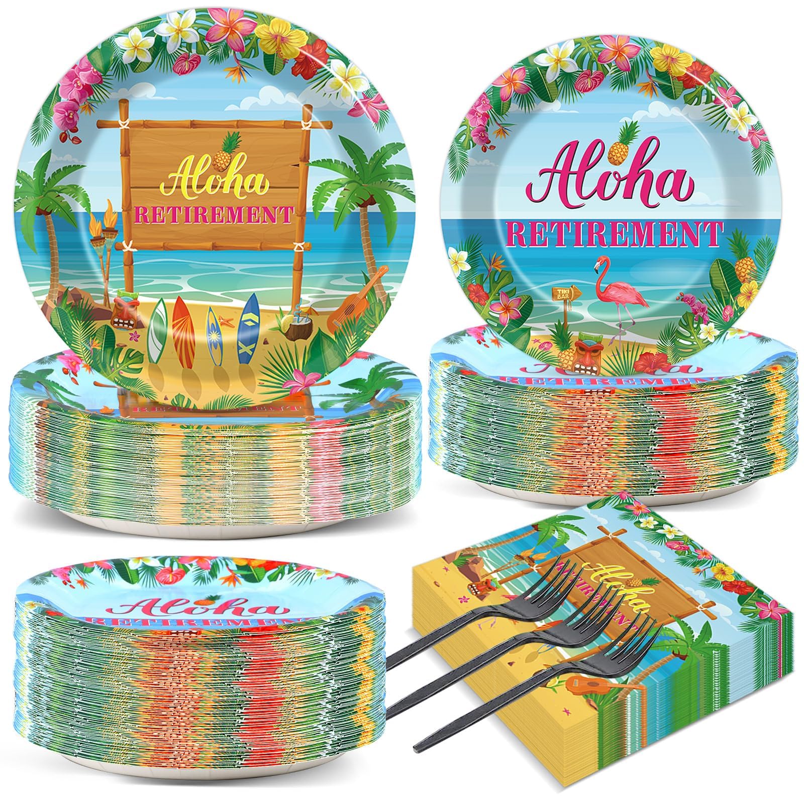 Amazon.com: 200PCS Tropical Hawaiian Luau Retirement Party Plates ...