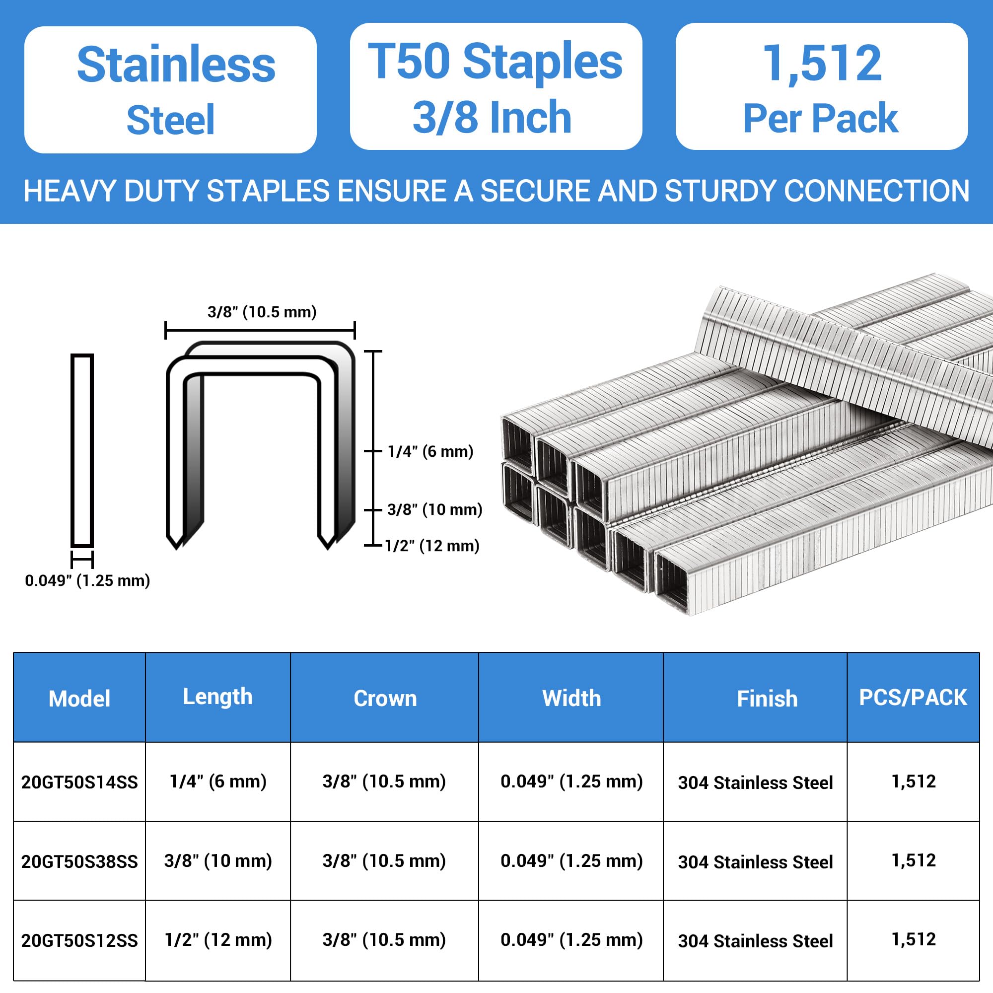 Snapklik.com : Meite T50 Stainless Steel Staples, 3/8 Inch Heavy Duty ...