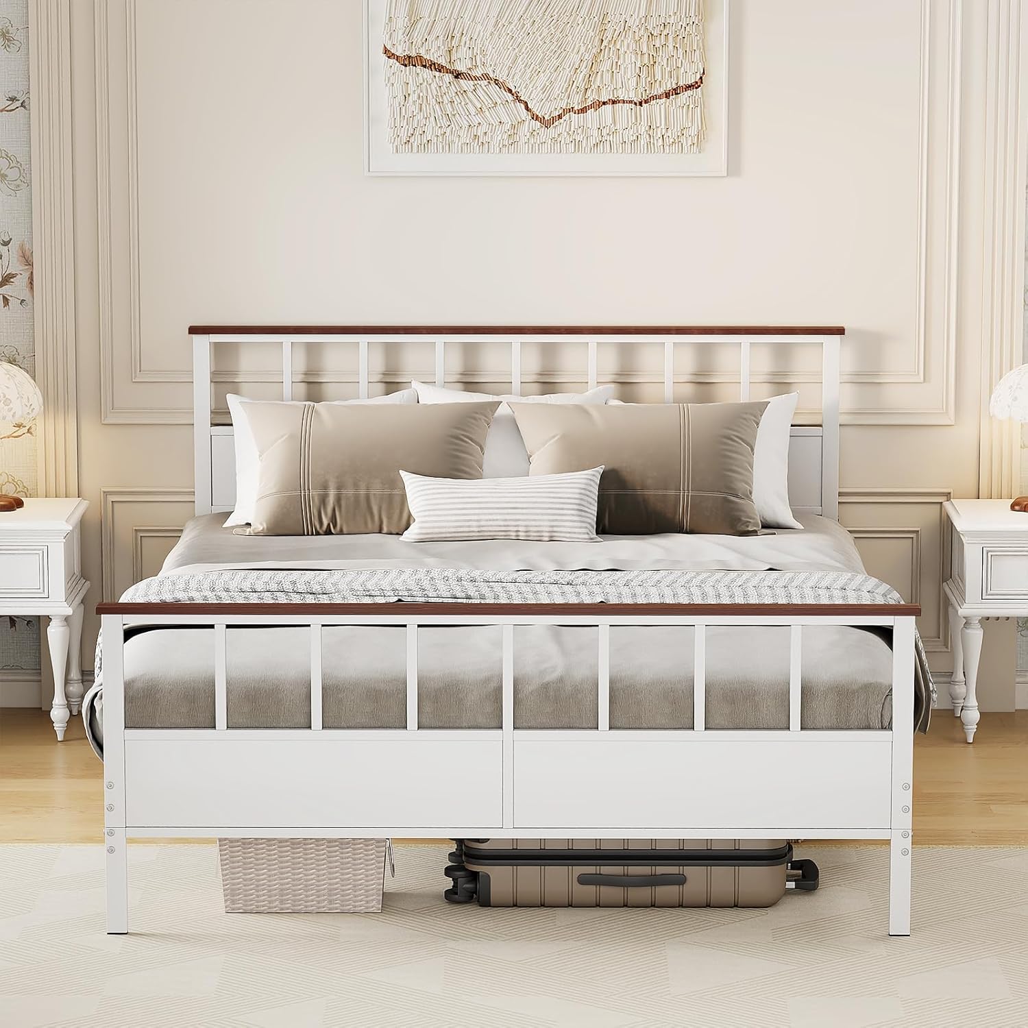 Amazon.com: VOPEAK Farmhouse Queen Bed Frame with Headboard and ...