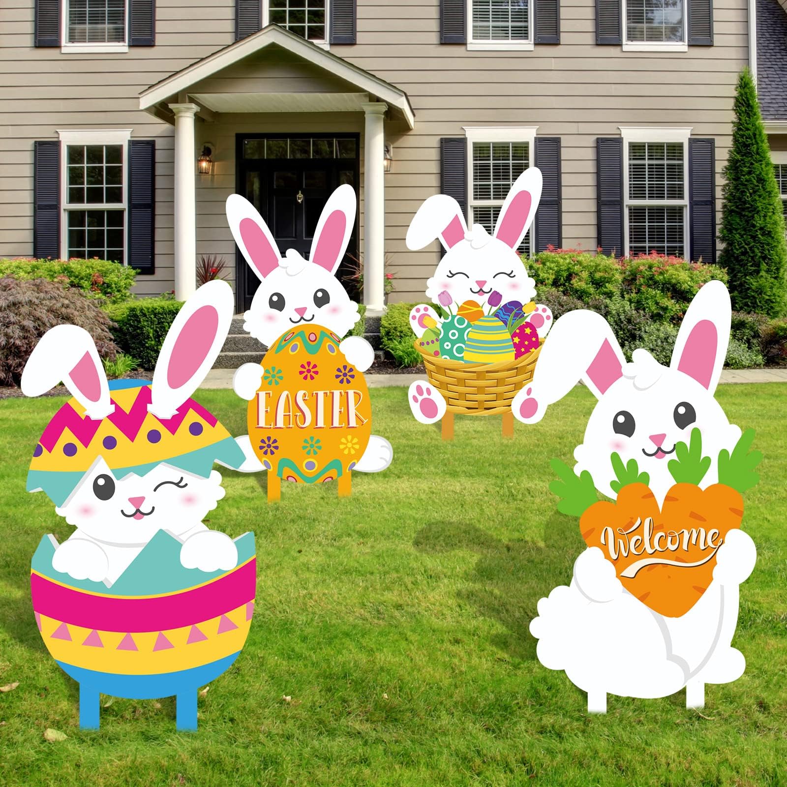 Amazon.com: 4pcs Metal Easter Yard Signs Outdoor Decorations Easter ...