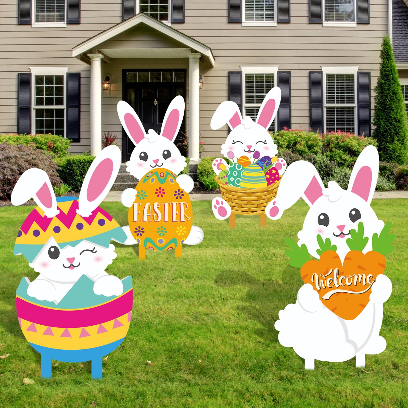 Amazon.com: 4pcs Metal Easter Yard Signs Outdoor Decorations Easter ...