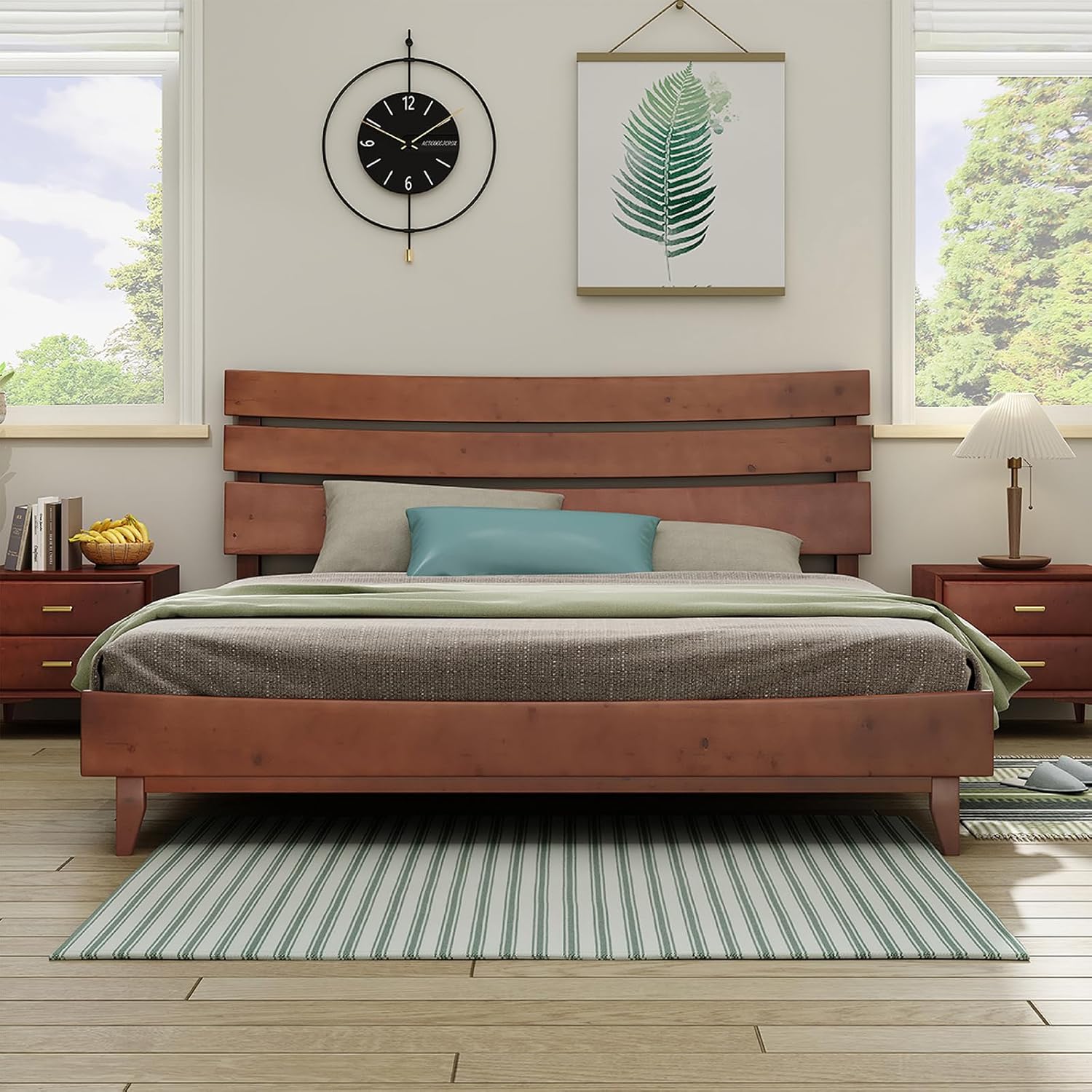 Amazon.com: LUXOAK 14 Inch Solid Wood Bed Frame with Headboard, Mid ...