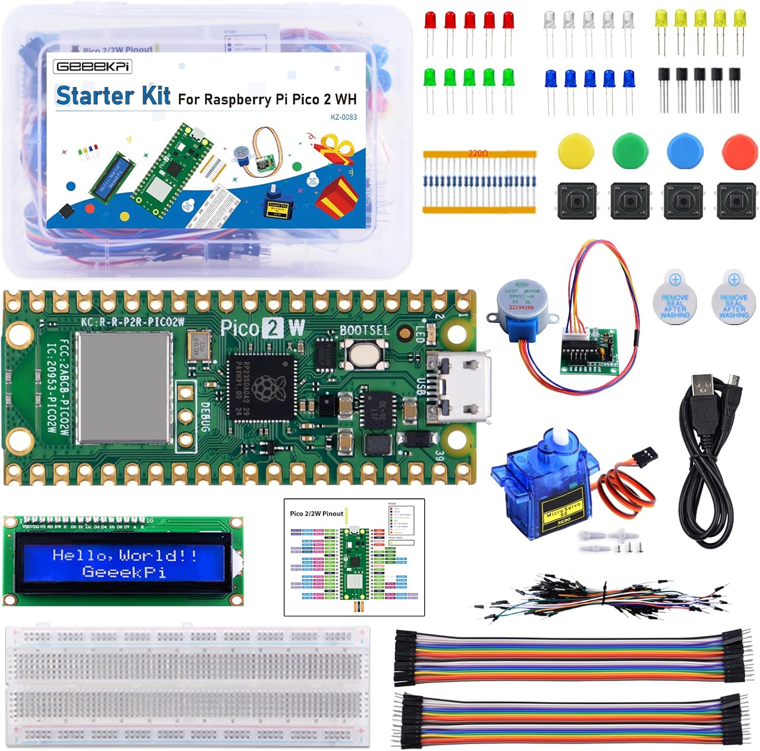 GeeekPi Starter Kit for Raspberry Pi Pico 2 W (Included), Dual Arm ...
