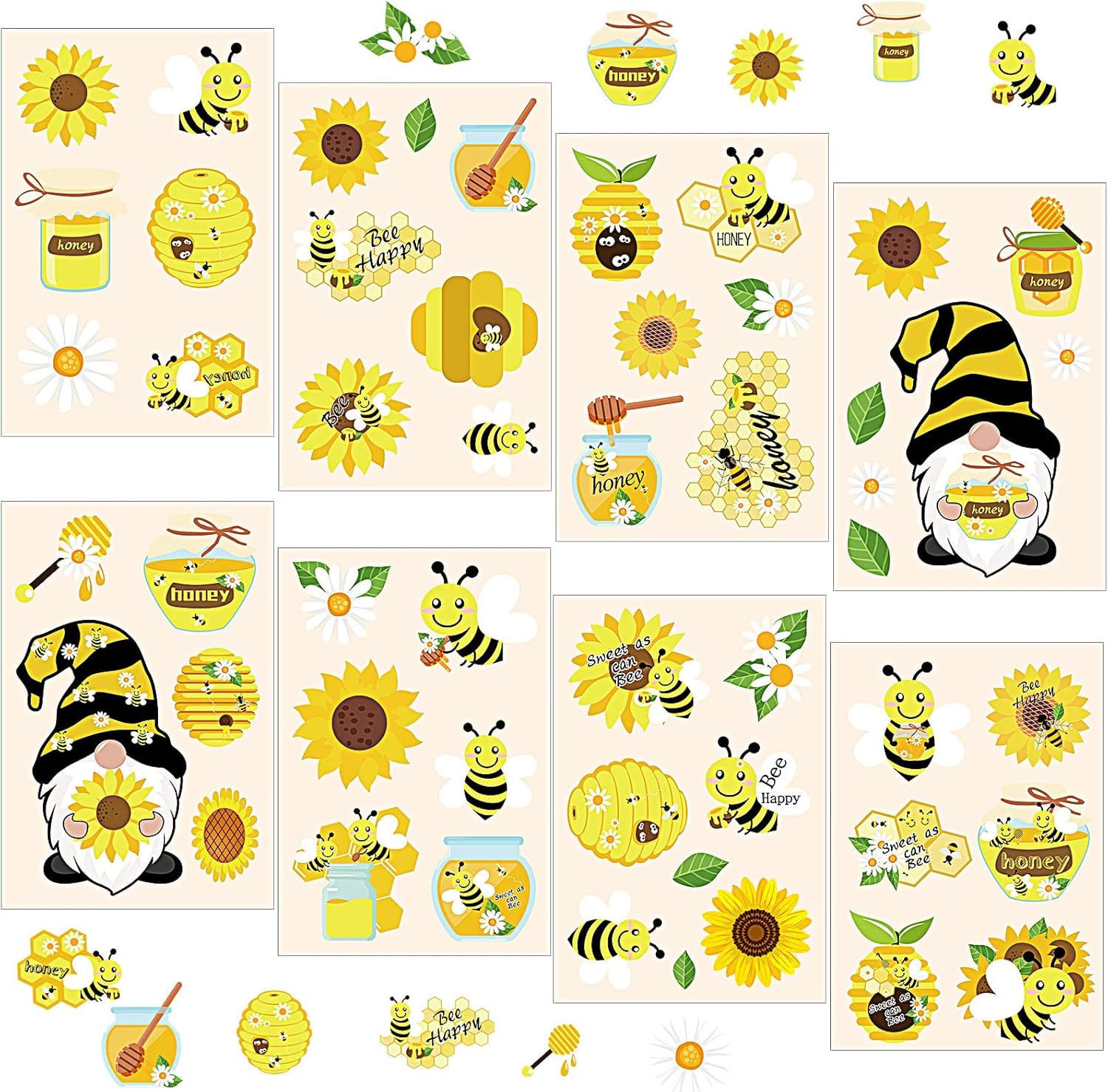 Amazon.com: 51 Pieces Sunflower Bee Gnome Stickers Cute Bee Wall ...