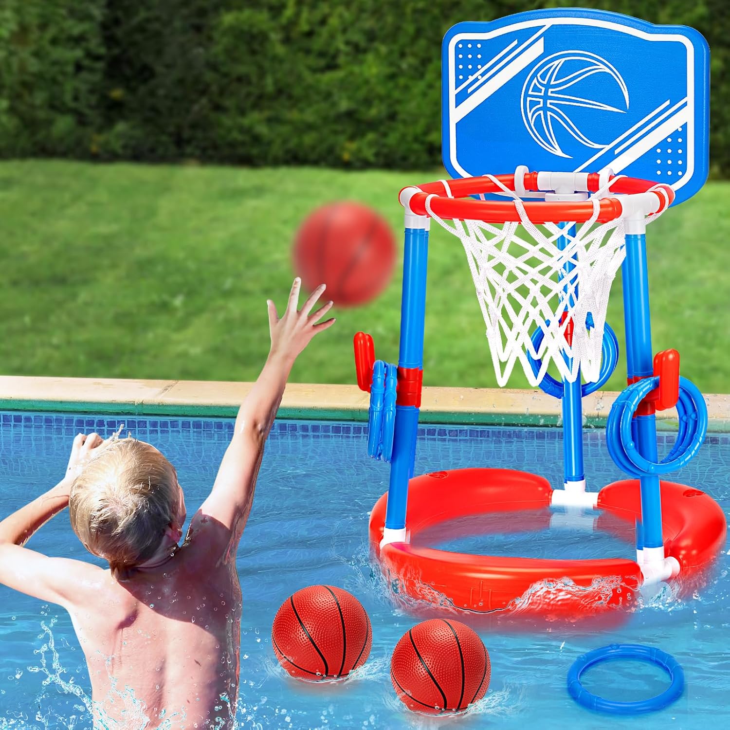 Amazon.com: Pool Basketball Hoop, 2-in-1 Poolside Floating Pool ...