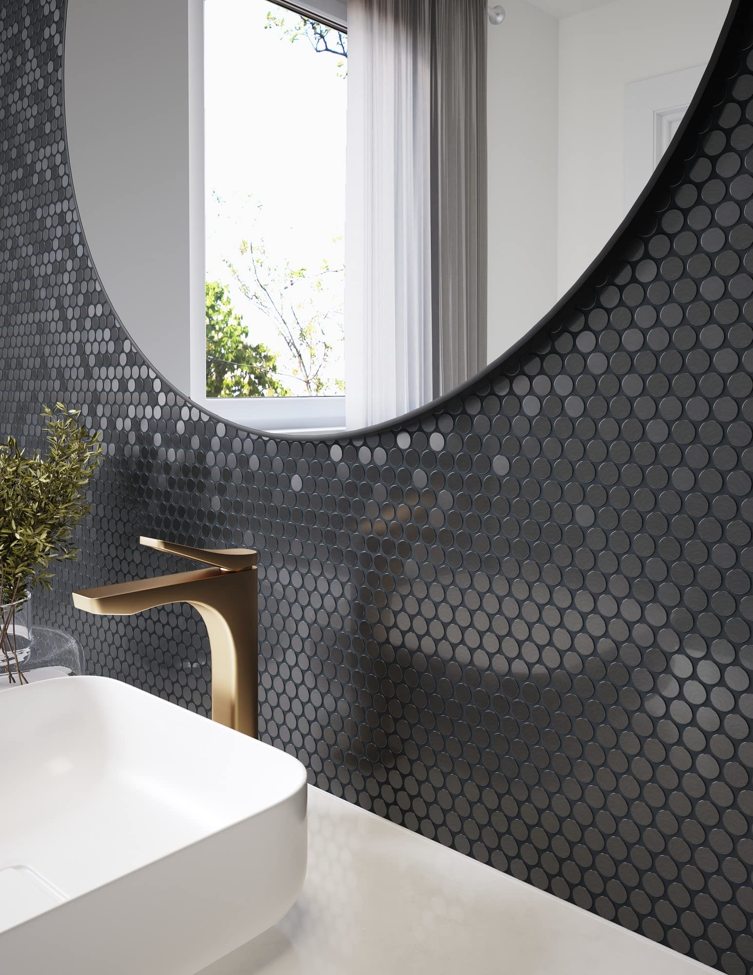 Penny Round Tiles Bathroom Mix Dark Gray Penny Round Porcelain Mosaic