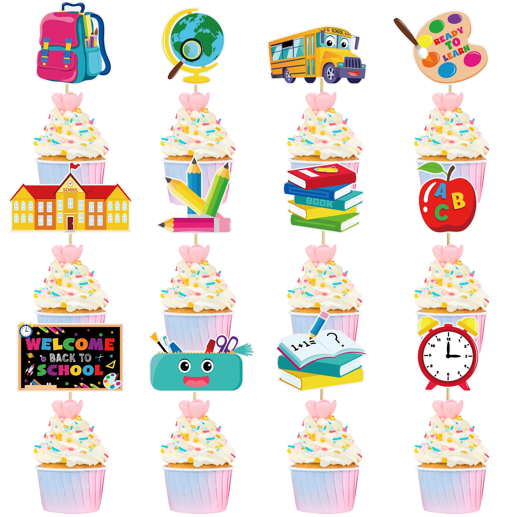 Snapklik.com : 24 PCS Back To School Cupcake Toppers, 12 Styles First ...