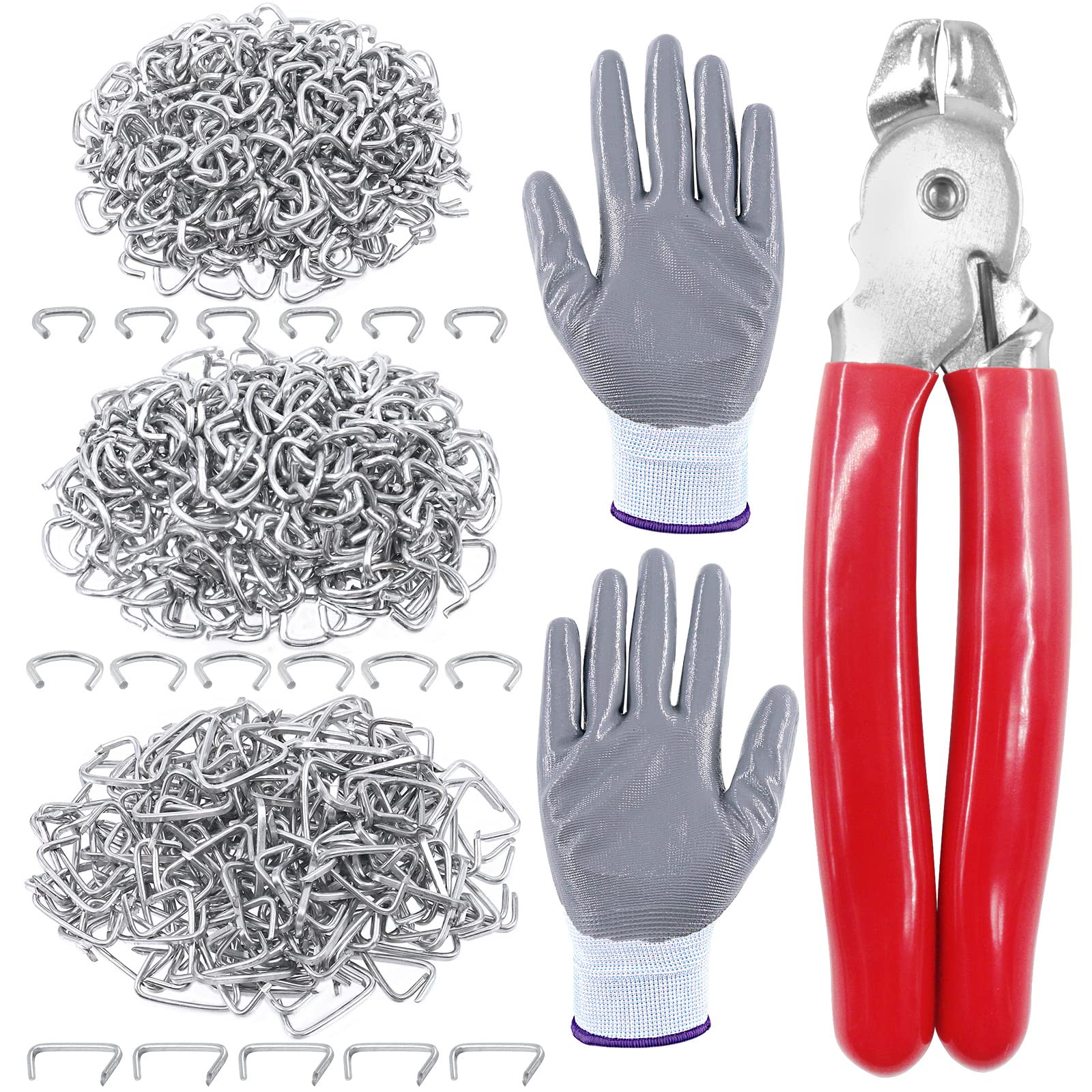 Glarks 902Pcs Hog Ring Pliers with Hog Rings Kit, 900Pcs 1/2'' 3/4'' 3/ ...