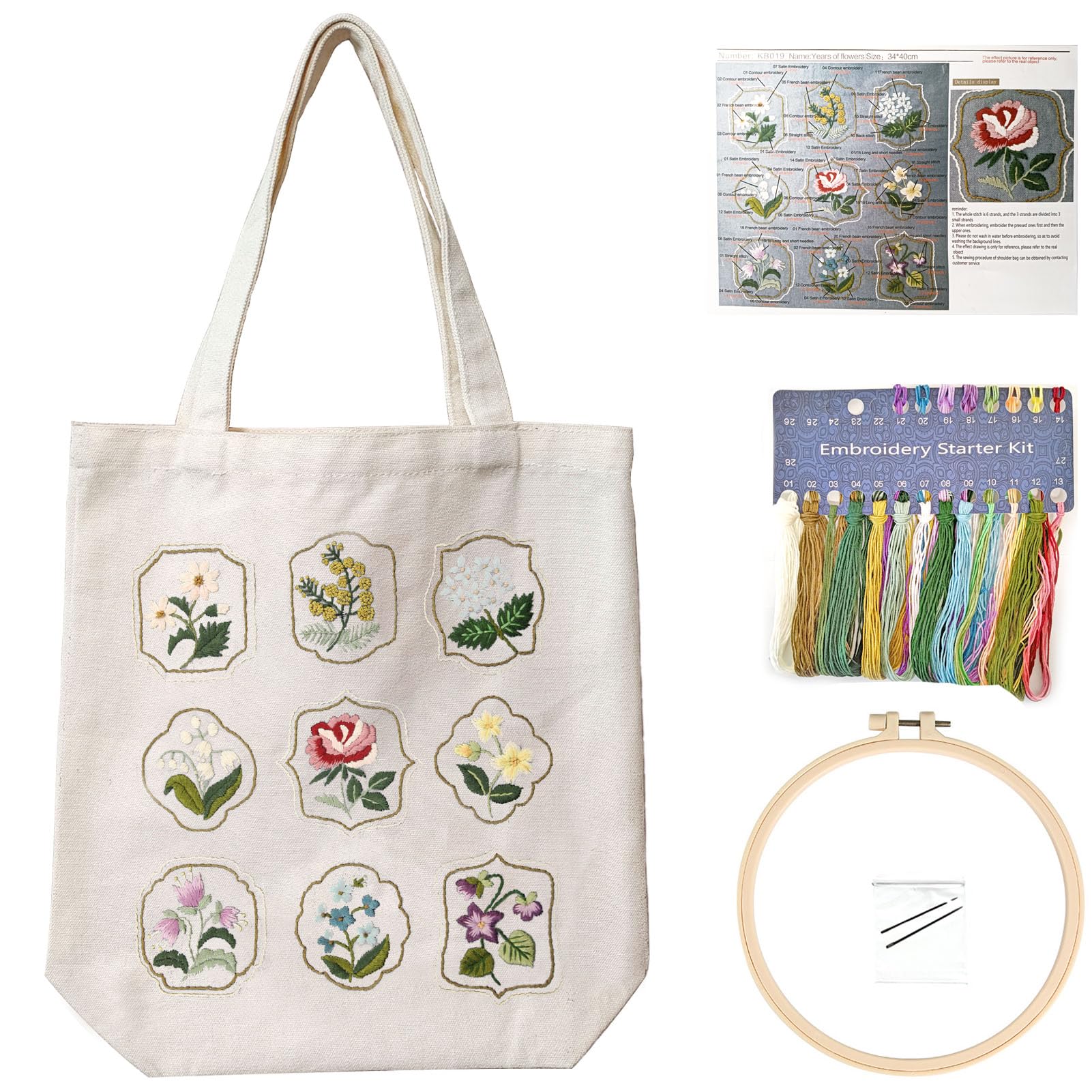 Amazon.com: FONNUY Canvas Tote Bag Crewel Embroidery Kit, DIY Craft ...