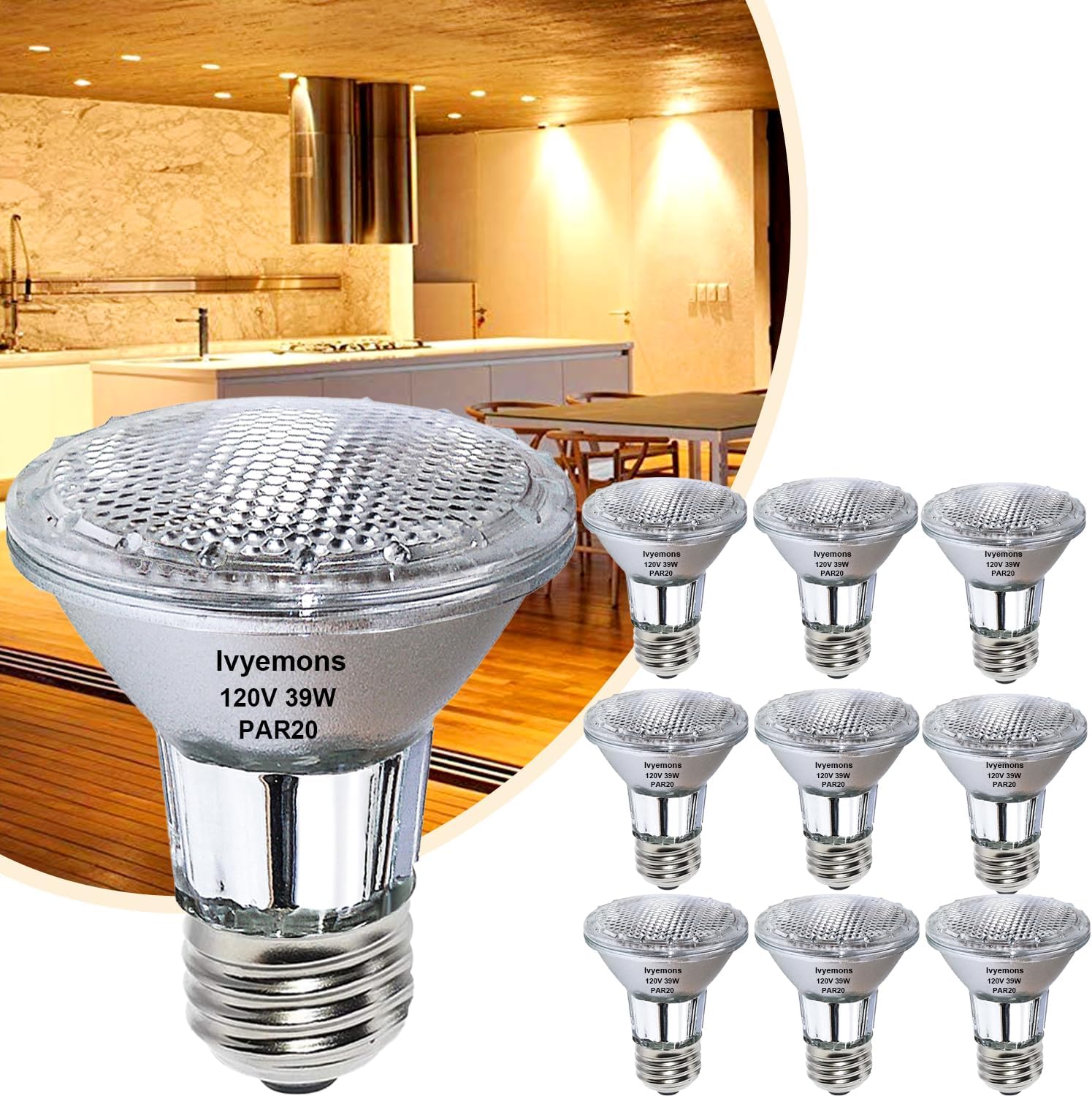 Ivyemons PAR20 Flood 39W 120V 480 Lumens- 6 Pack PAR20 Flood Light ...