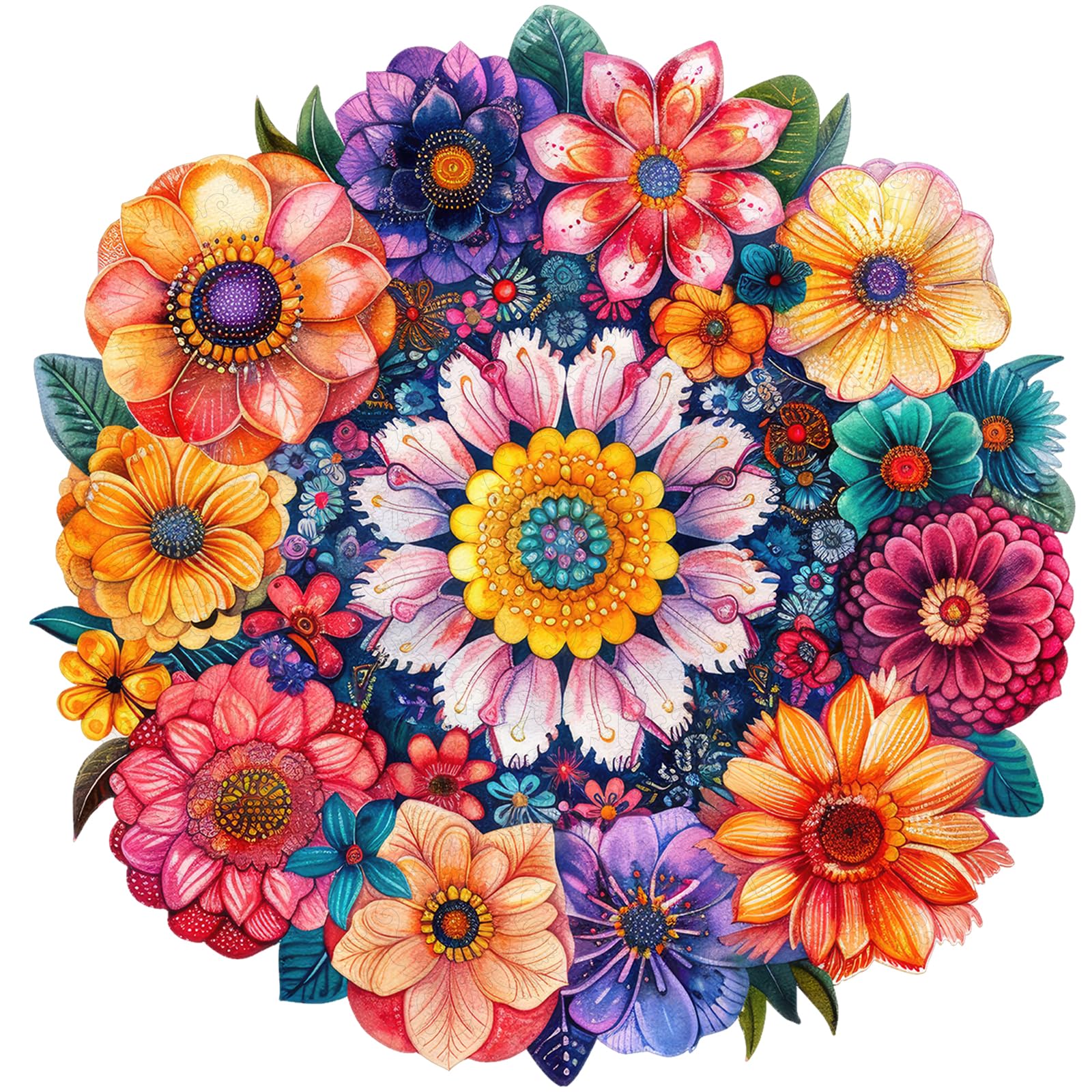 Amazon.com: Mys Aurora Puzzles for Adults Round Flower Wooden Puzzles ...