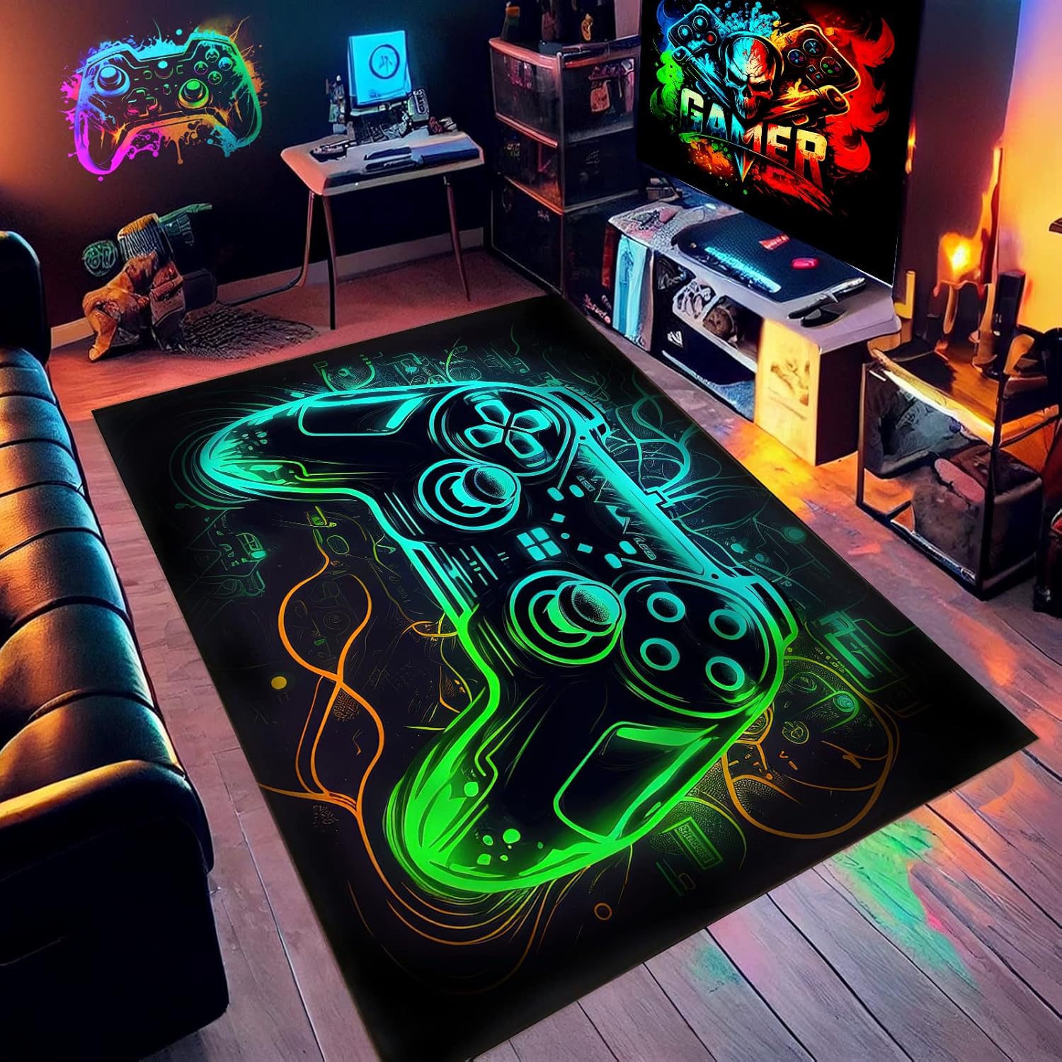 Amazon.com: NEBOTON Gaming Rug with Colorful Game Controller Design for ...