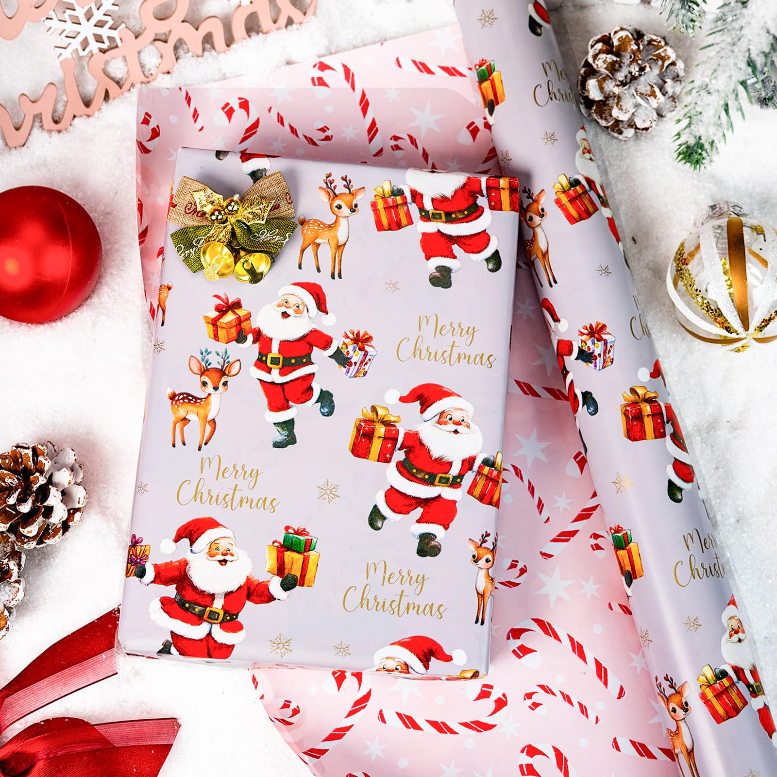 Snapklik.com : MAYPLUSS Reversible Christmas Wrapping Paper, Santa ...