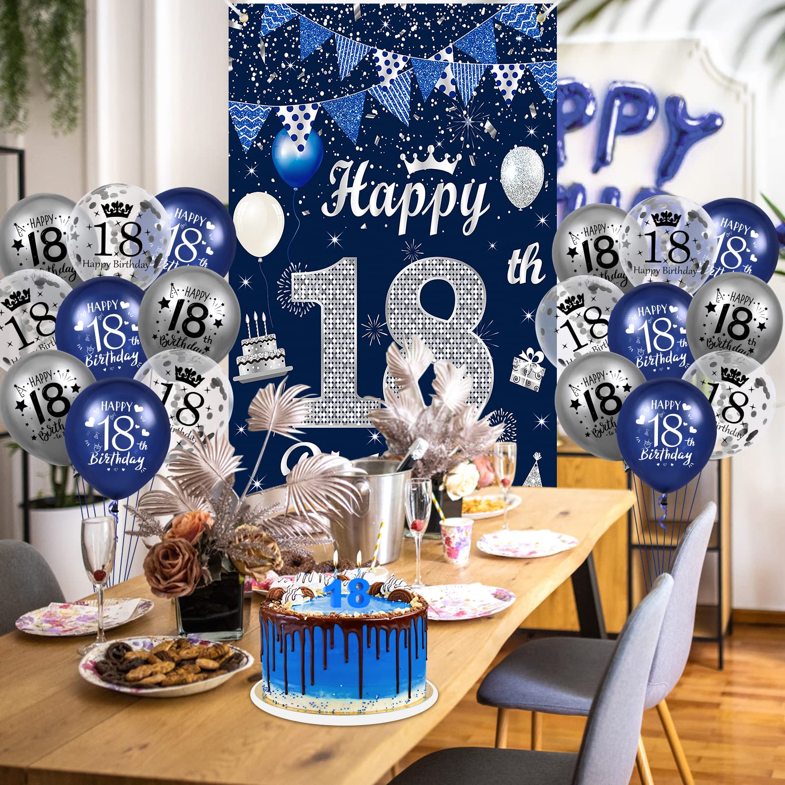 Snapklik.com : 18th Birthday Decorations For Boys Navy Blue Silver ...