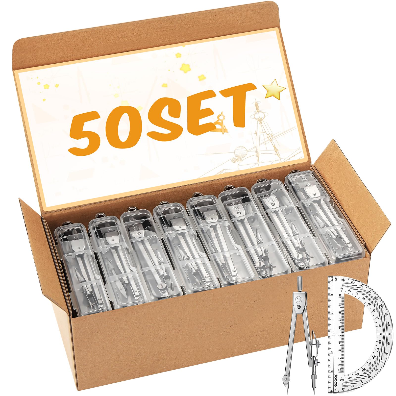 Amazon.com: Zonon 50 Sets Bulk Protractor and Compass Set, Student ...