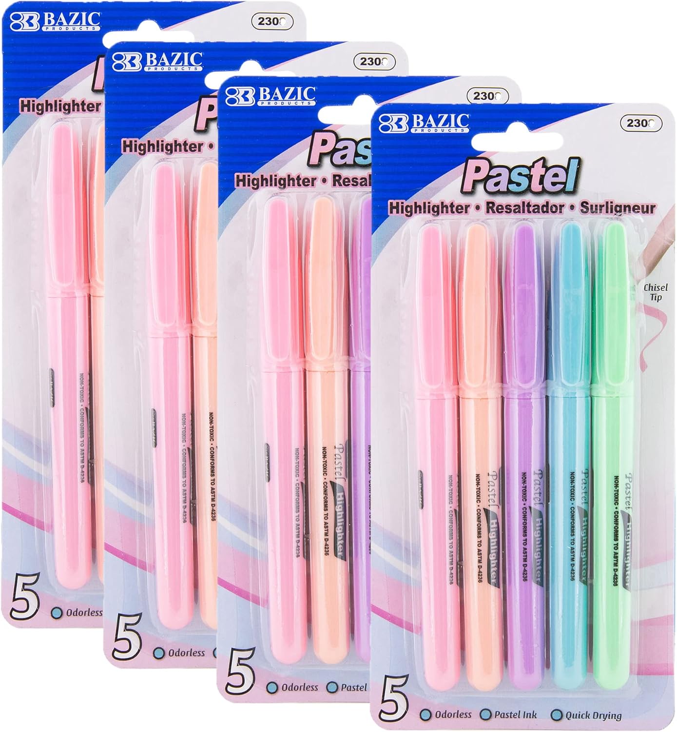 Amazon.com : BAZIC Pastel Highlighter Assorted Color Pen Style, Chisel ...