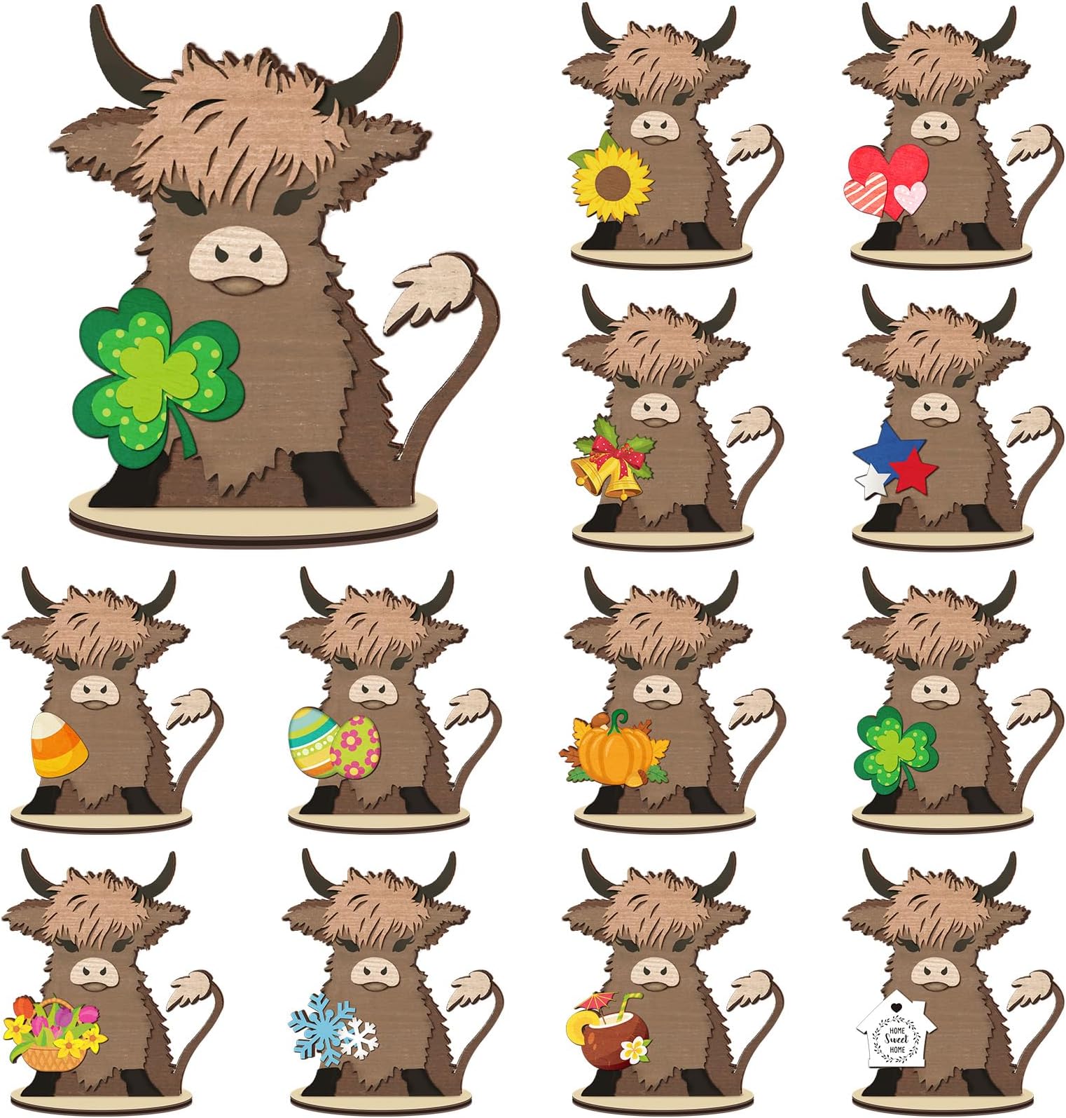Amazon.com: Geetery 21 Pcs Highland Cow Head Door Wreath Cow Welcome ...