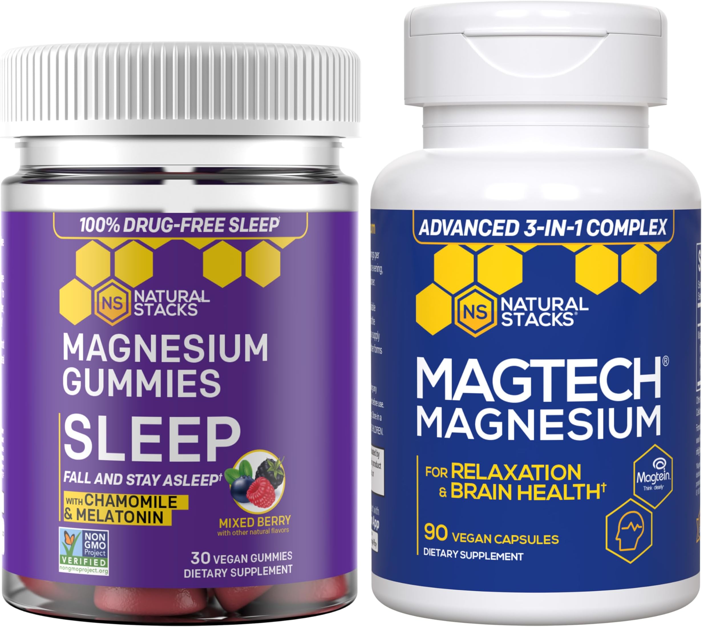 Amazon.com: Natural Stacks Magtech Magnesium + Sleep Magnesium Gummies Bundle - 4 Forms of ...