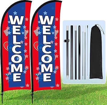 Amazon.com : Buryeah 2 Sets Welcome Feather Flag Sign Kit 8 ft Welcome ...