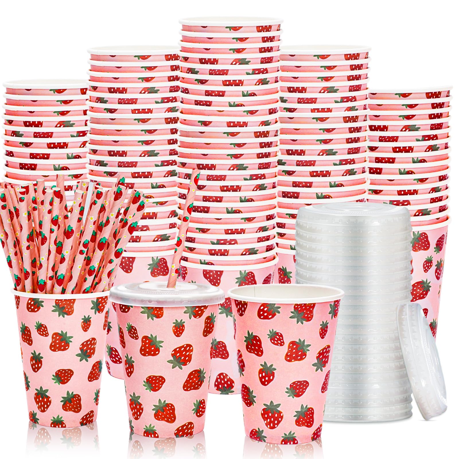 Amazon.com: AnyDesign 50 Sets Strawberry Paper Cups with Paper Straws ...