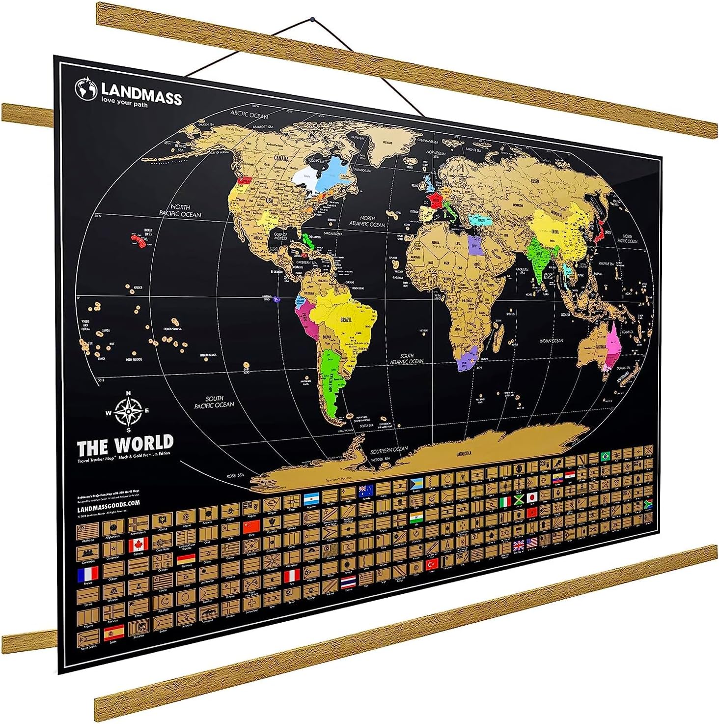 Amazon.com: Landmass Scratch Off World Map, with Wood Hanger Frame ...