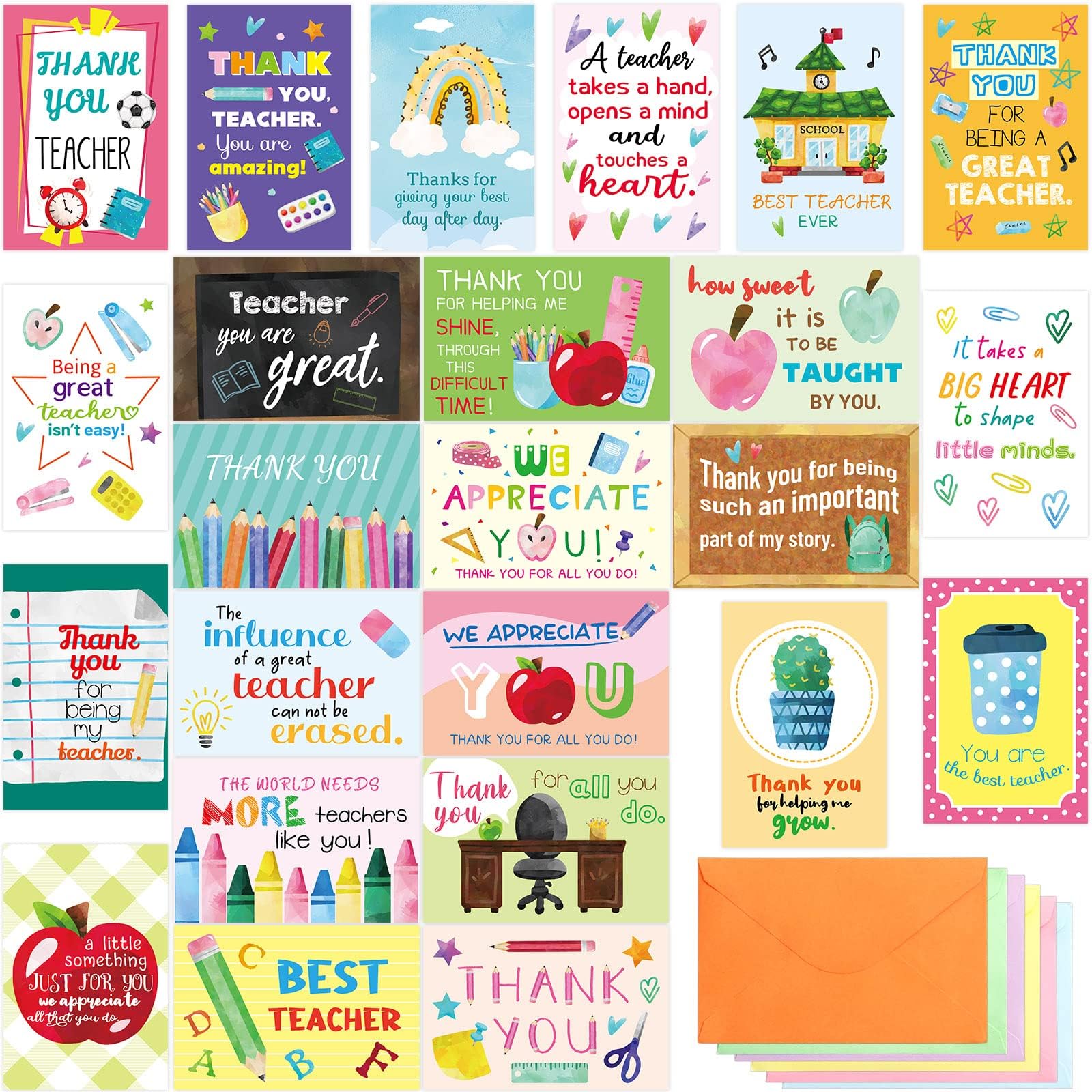 Amazon.com : Fancy Land Teacher Appreciation Cards with Envelopes Thank ...