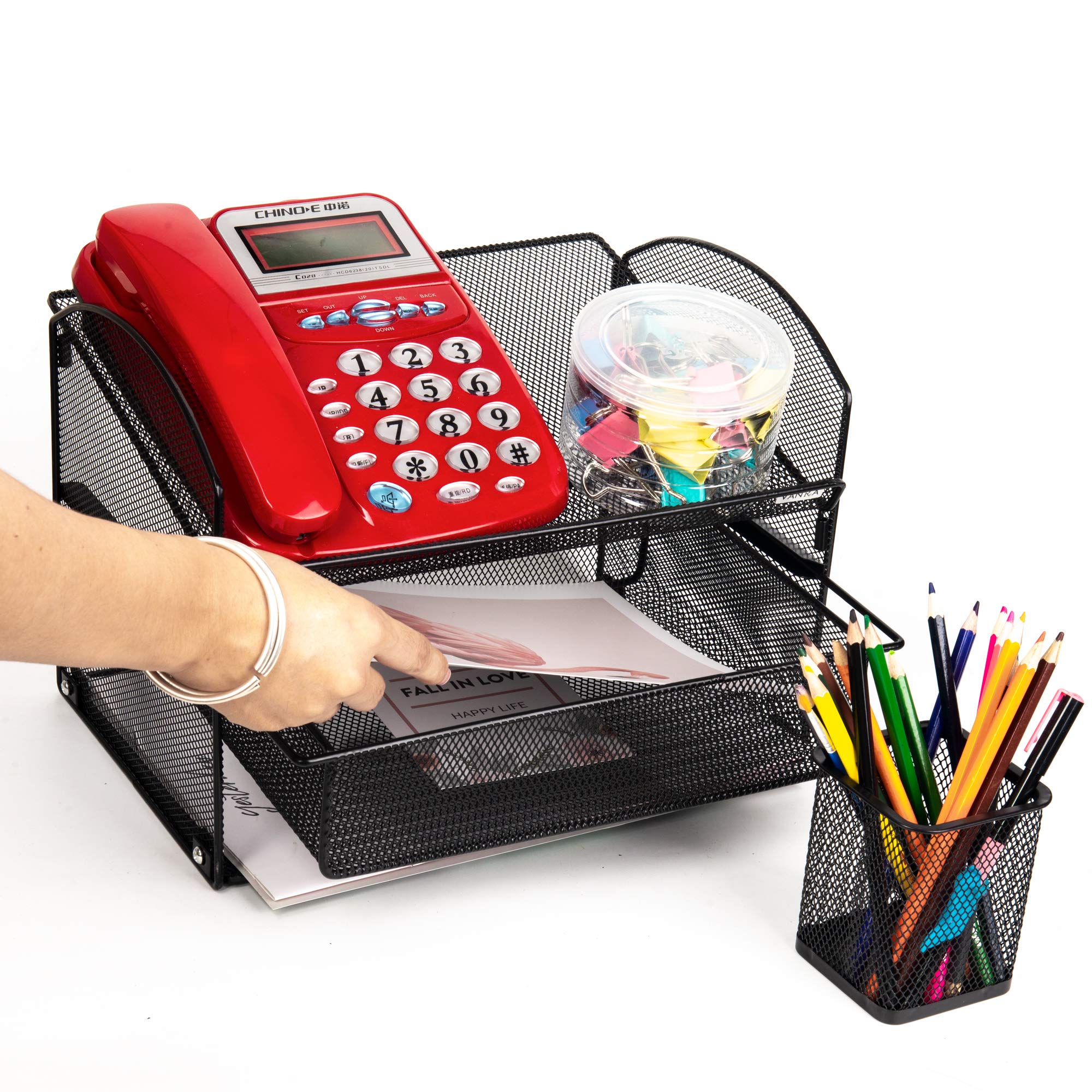 Snapklik.com : VANRA Desk Organizer Set Metal Mesh Desktop Telephone Stand