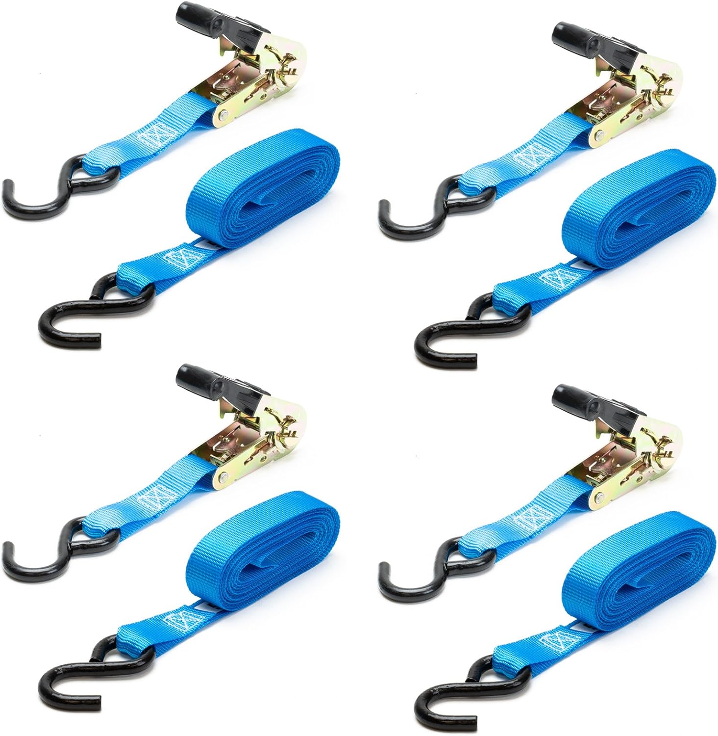 Driver Recovery 4 Pack Ratchet Tie-Down Straps - 15' with S Hooks ...