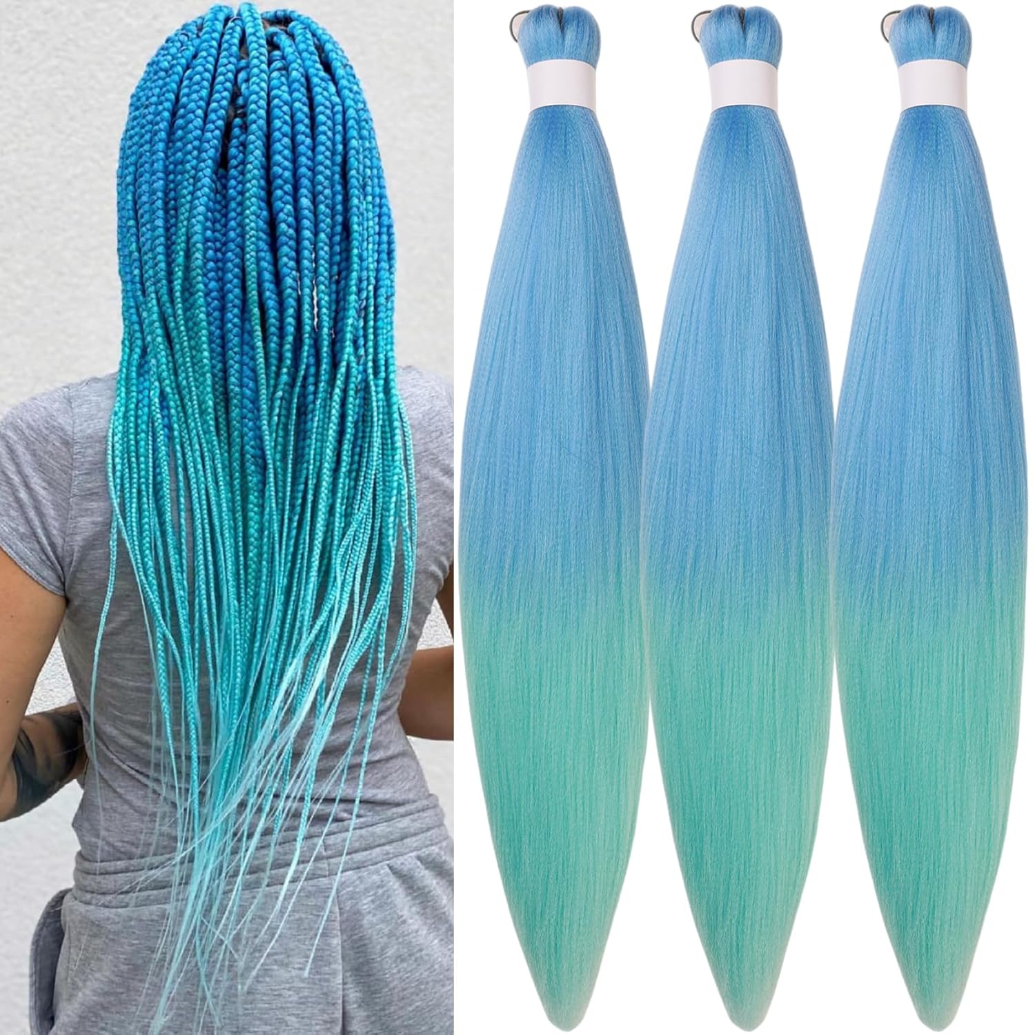 Amazon.com : Blue Green Braiding Hair Pre stretched Teal Ghana Gyal ...