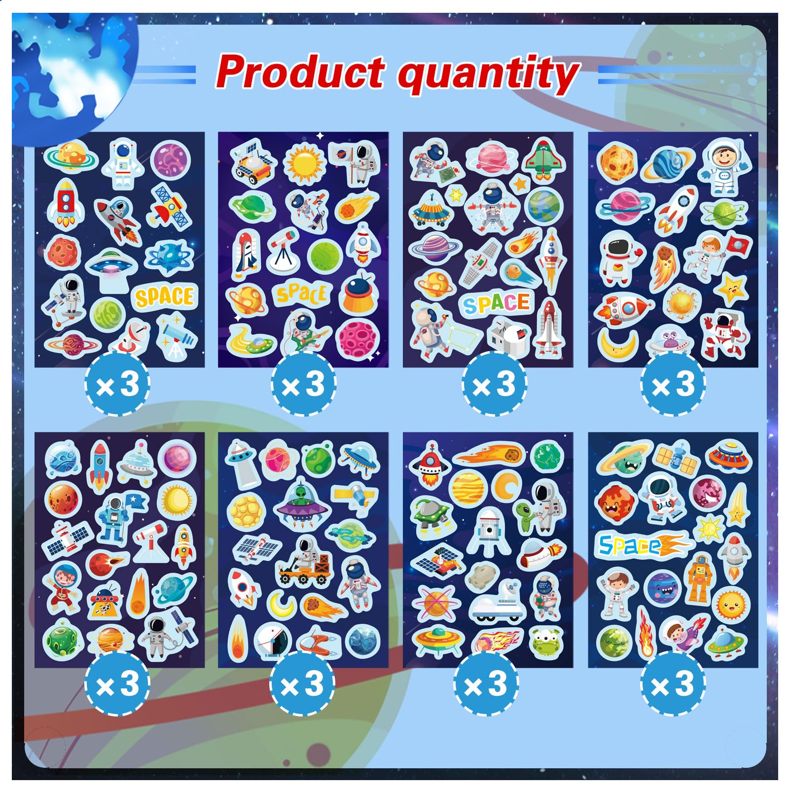 Snapklik.com : 24 Sheets Space Themed Sticker Set - 8 Planets ...