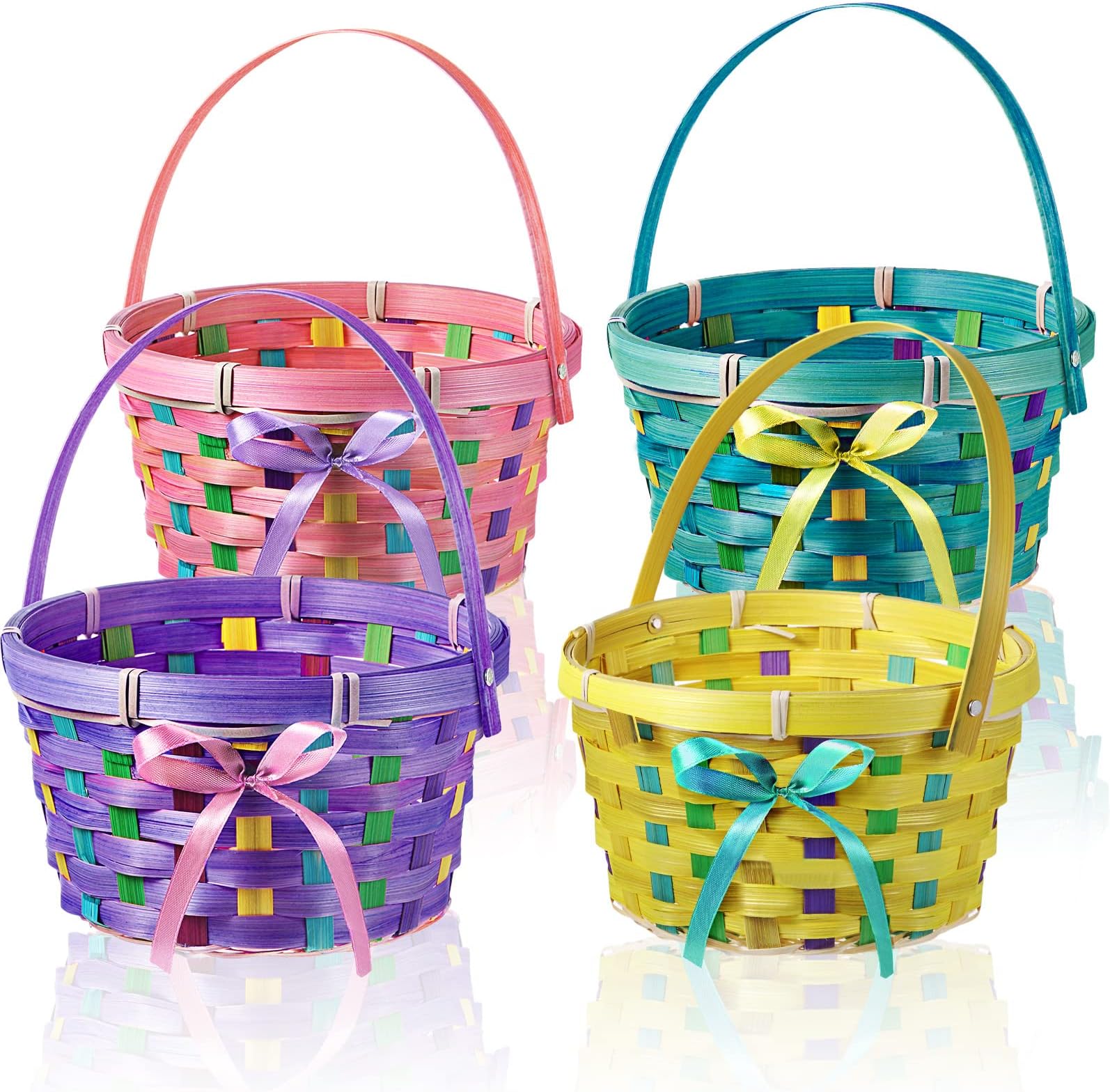 Amazon.com: Yulejo Easter Woven Bamboo Basket Round Small Woven Basket ...