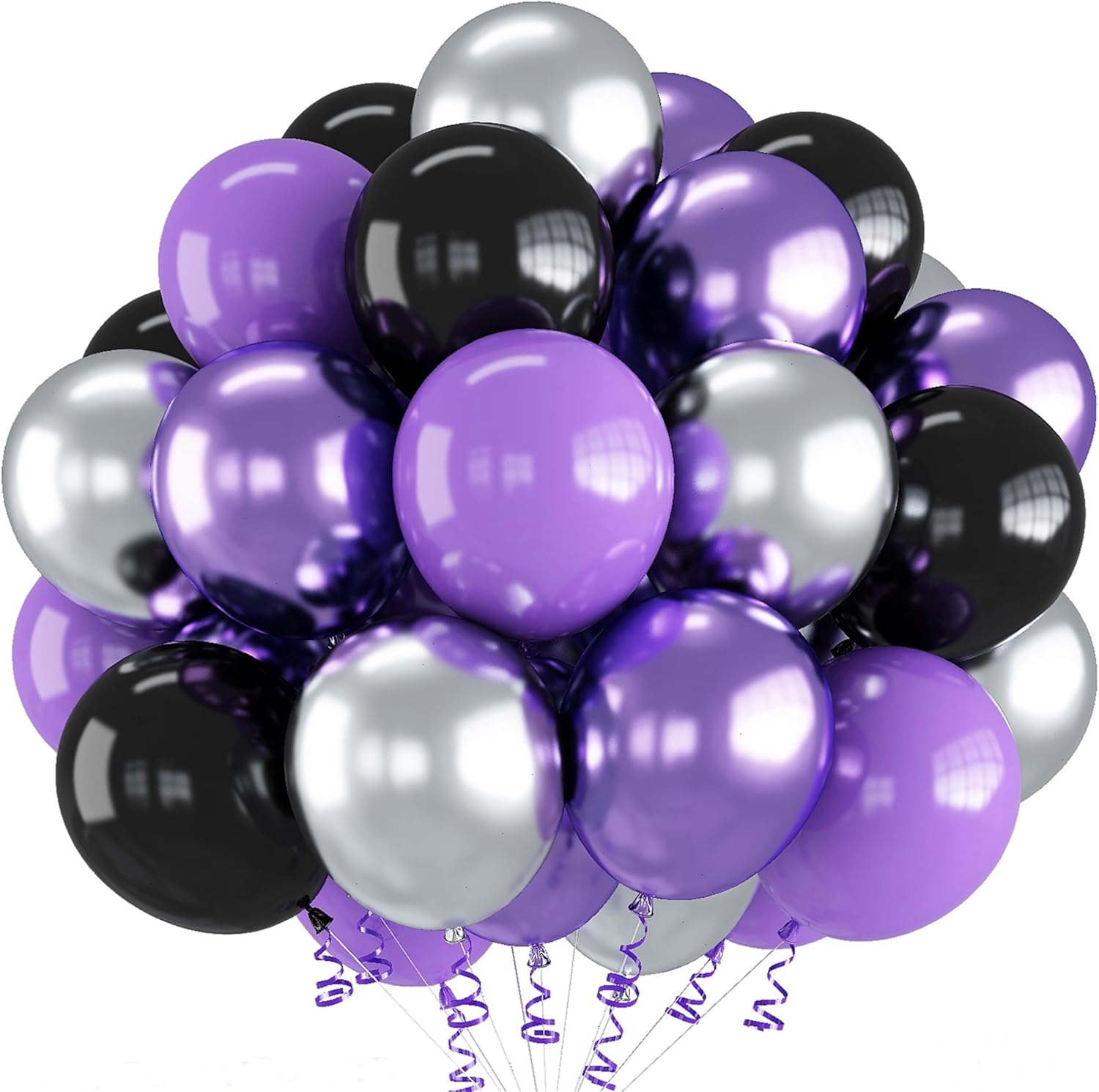 Amazon.com: Purple Balloons Set - 60 Pcs with Metallic Silver, 12 Inch ...
