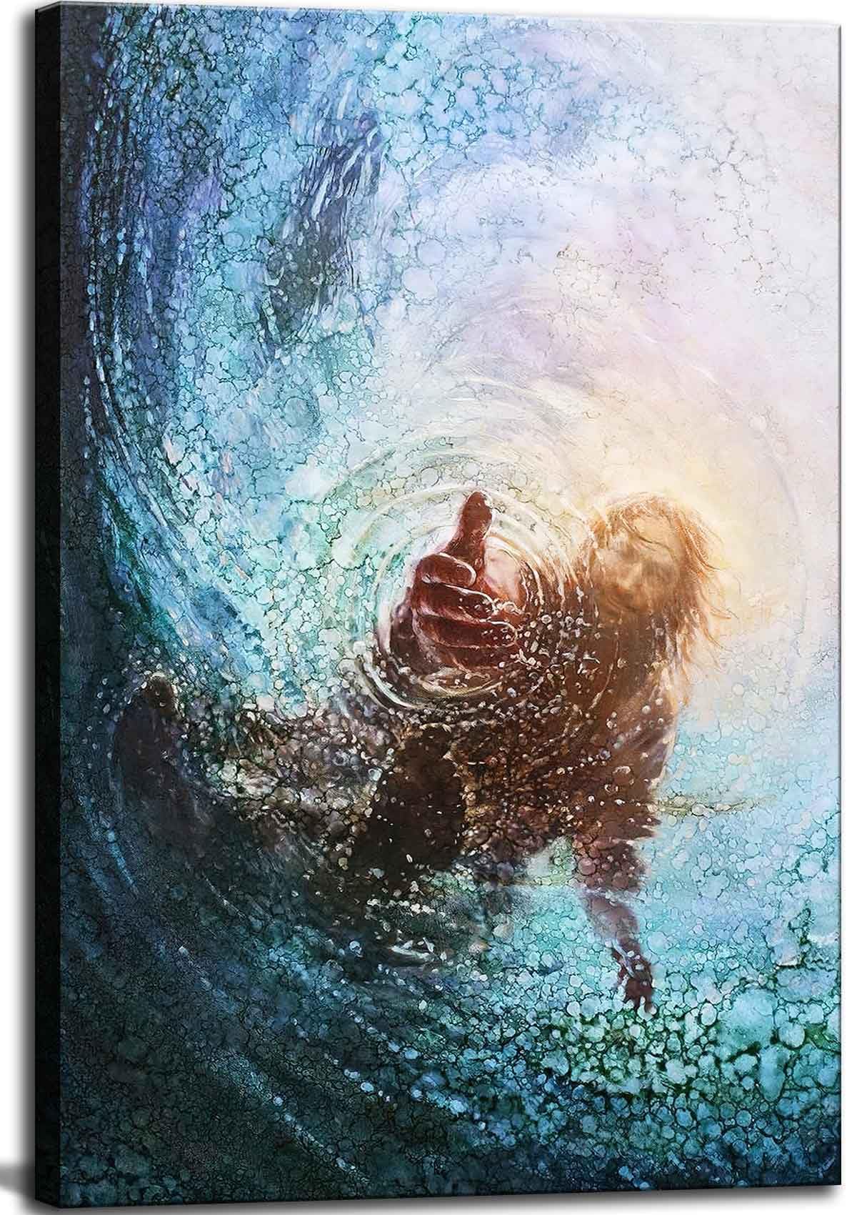 Amazon.com: Jesus Christian Canvas Wall Art Hand of God Reaching Into ...
