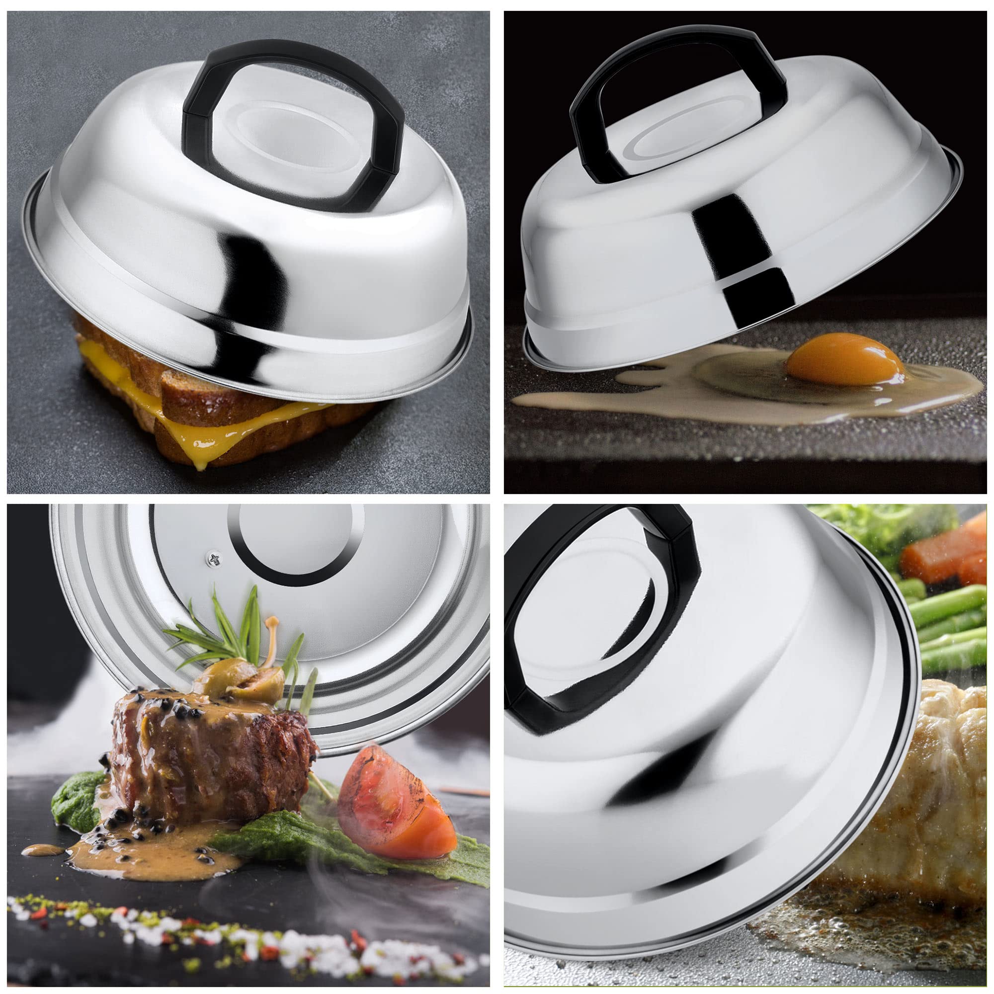 Snapklik.com : 9 Inch Cheese Melting Dome Lid Set Of 4, Stainless Steel ...