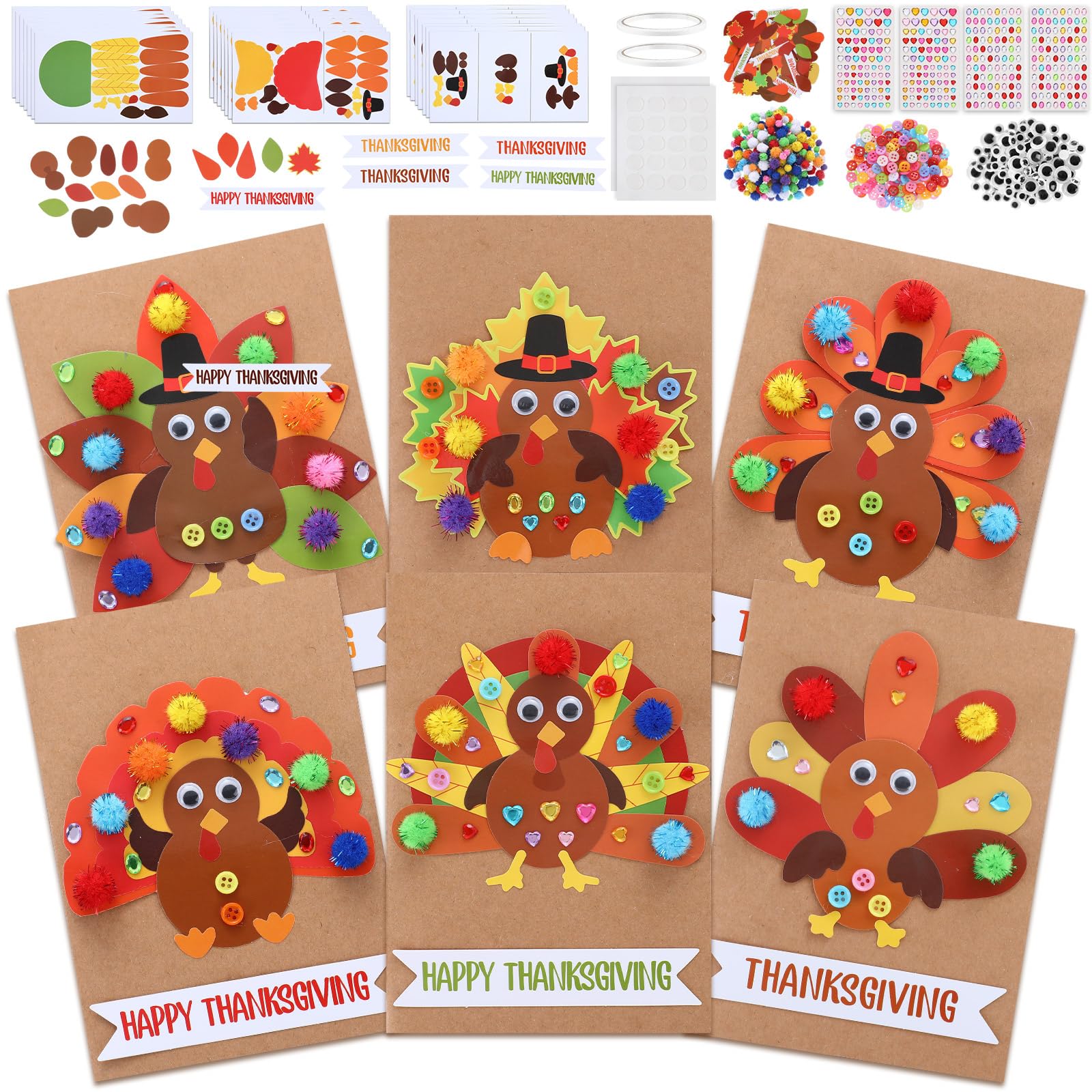 Amazon.com: Motipuns 24 Sets Thanksgiving Card Making Kits for Kids DIY ...