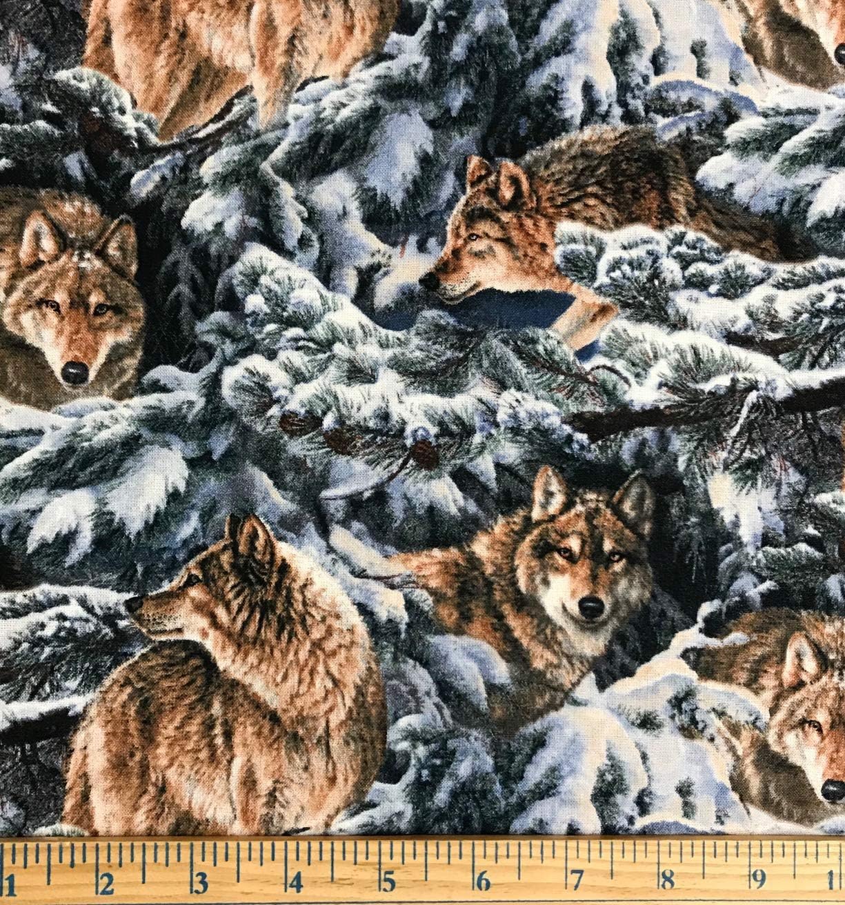 Amazon.com: 1/2 Yard - Wild Wolves on Snowy Evergreen Cotton Fabric ...