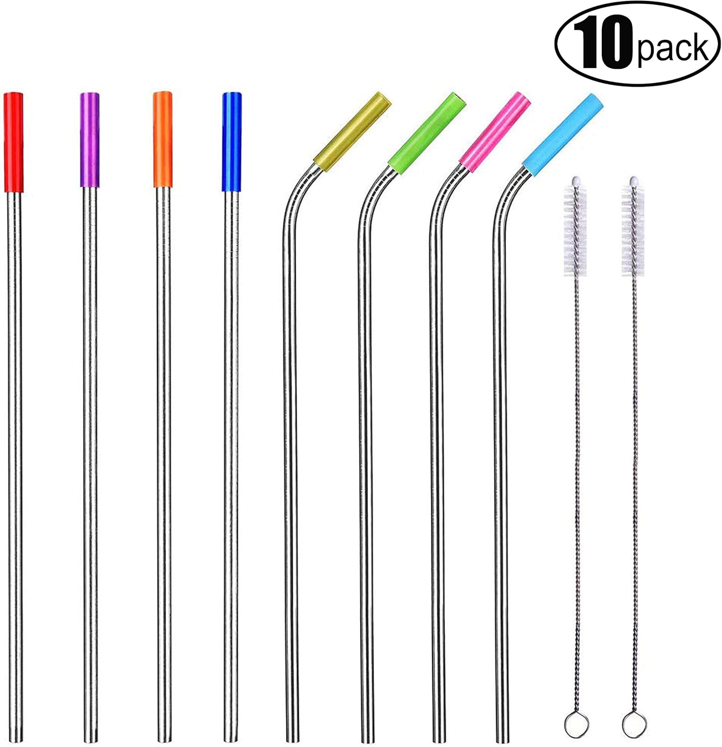 Amazon.com: Stainless Steel Straws Set of 10 Drinking Straws with ...