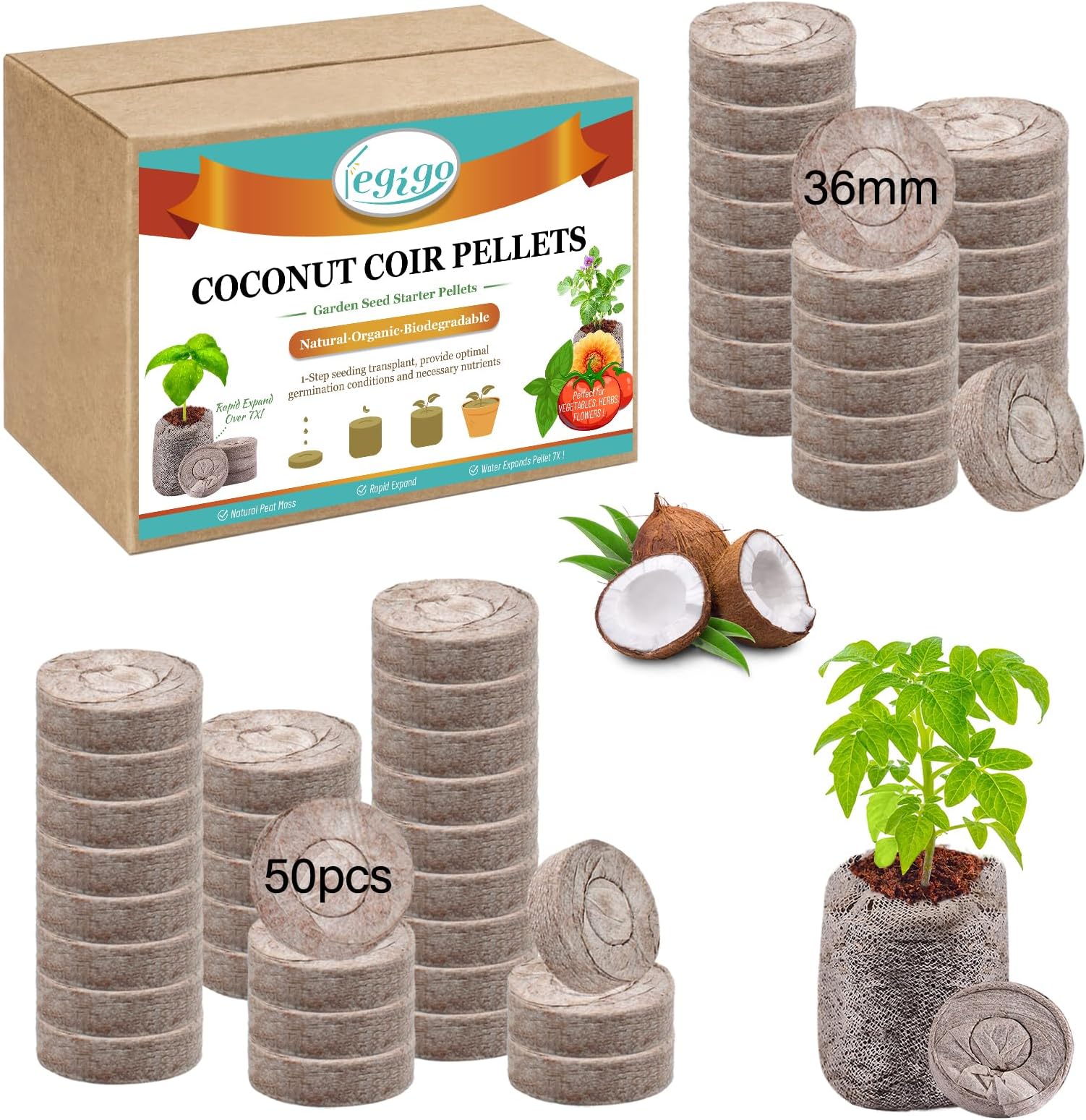 Amazon.com : Iceyyyy 60pcs 40mm Compressed Coco Coir Fiber Potting Soil ...