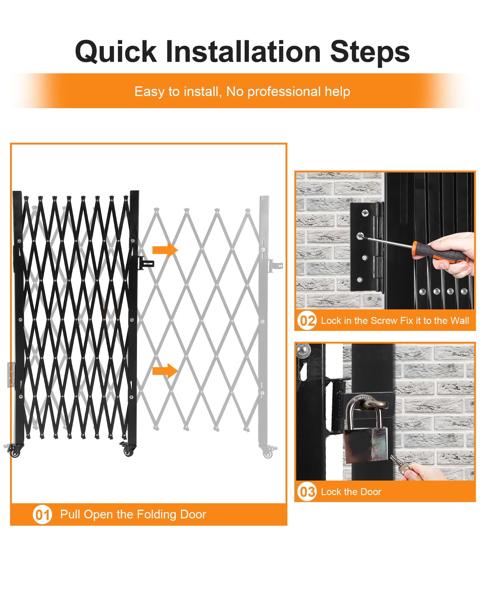 Snapklik.com : Single Foldable Security Gate 85" H X 85" W Aluminum ...