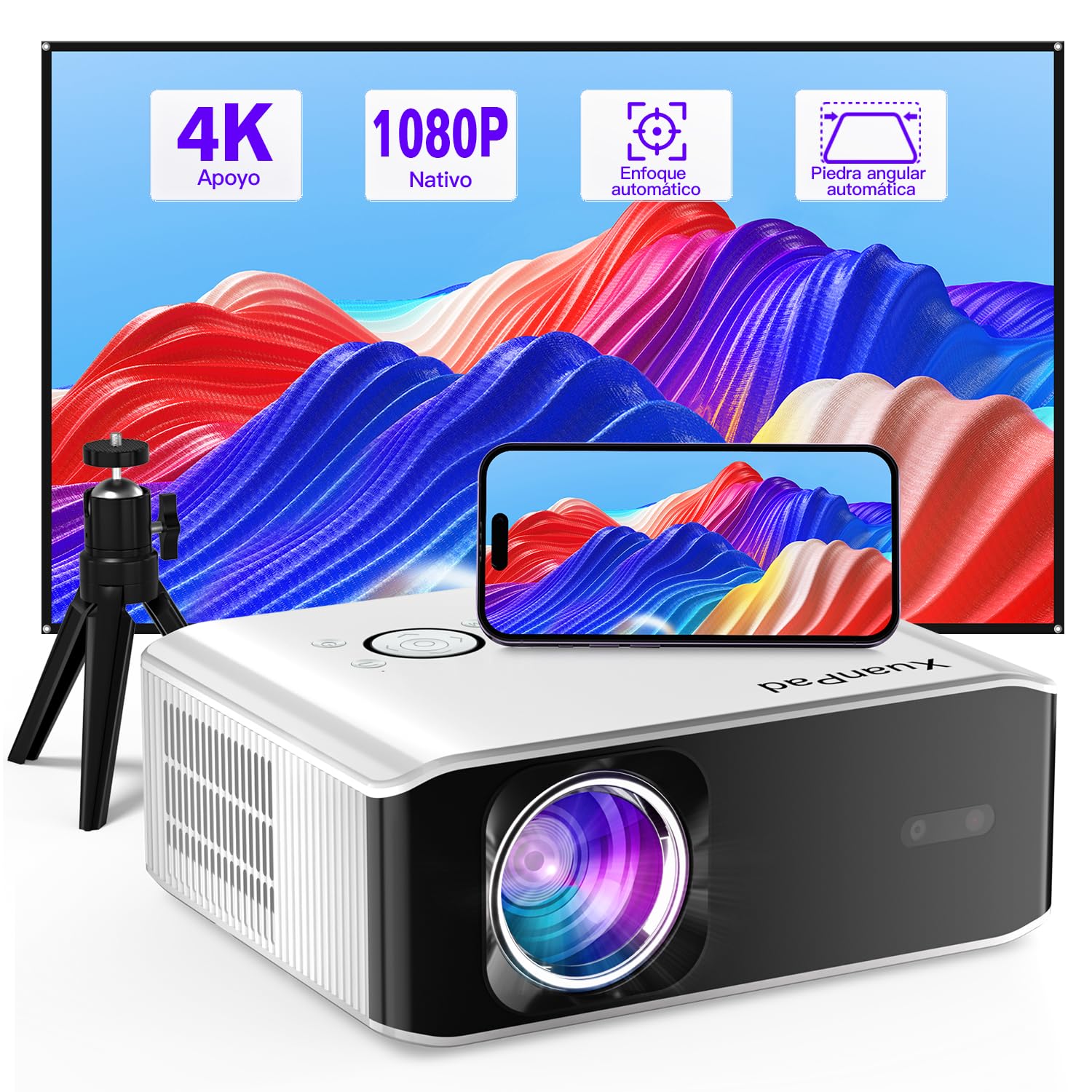 [Auto Focus E Keystone] Supporto Proiettore 4K, Proiettore Xuanpad ...