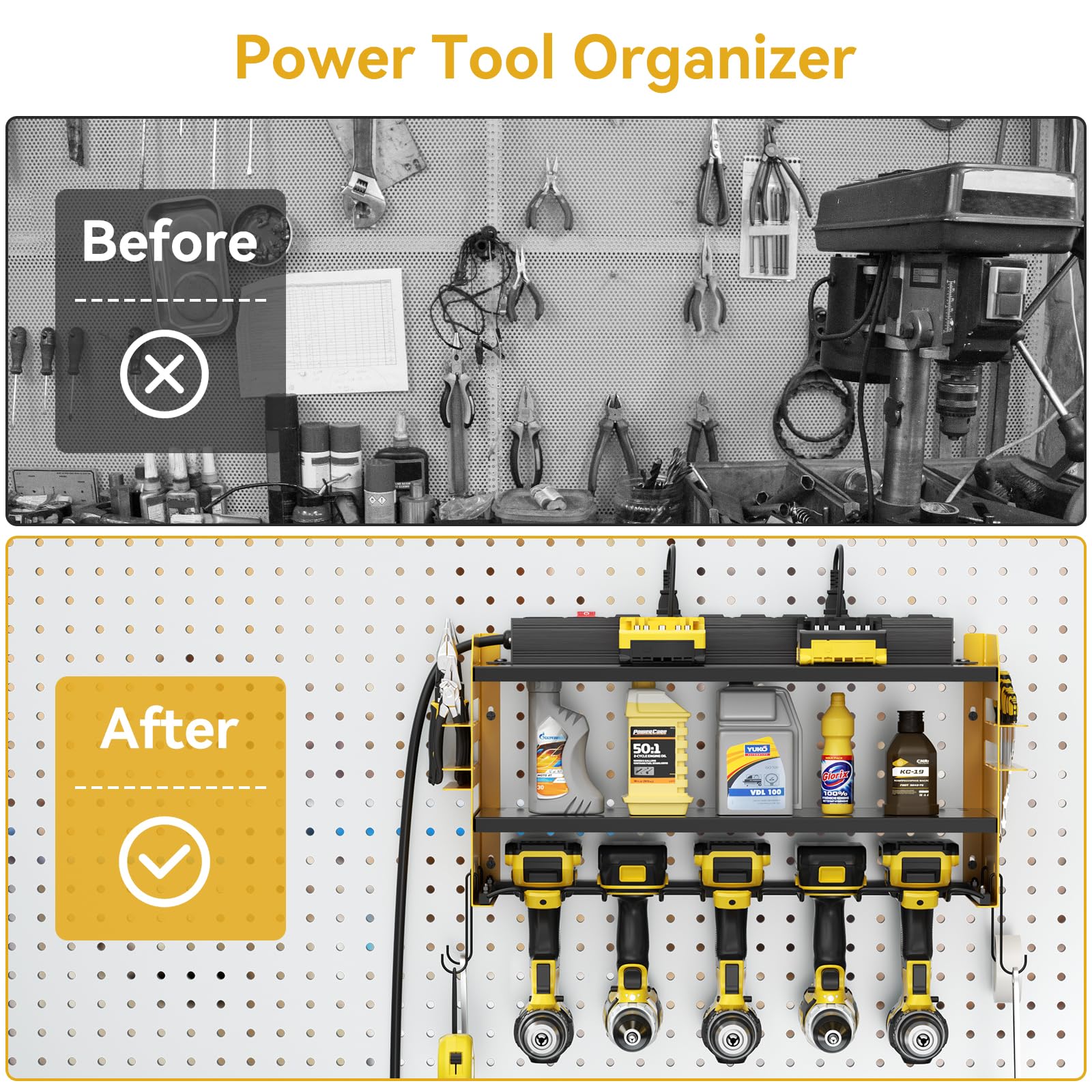 Power Tool Organizer Wall Mount with Charging Station,Garage Drill ...