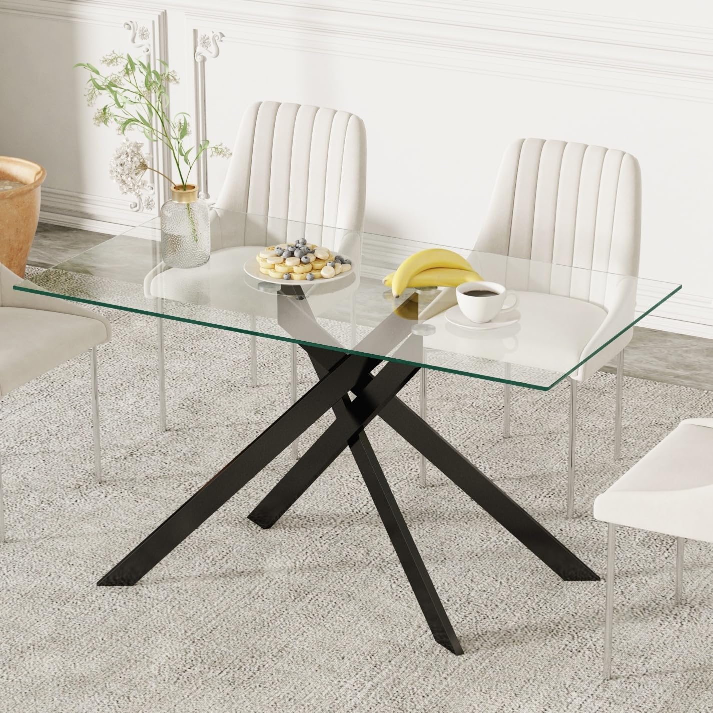 Amazon.com - YOUGUO Modern Rectangle Glass Dining Table, Kitchen Table ...